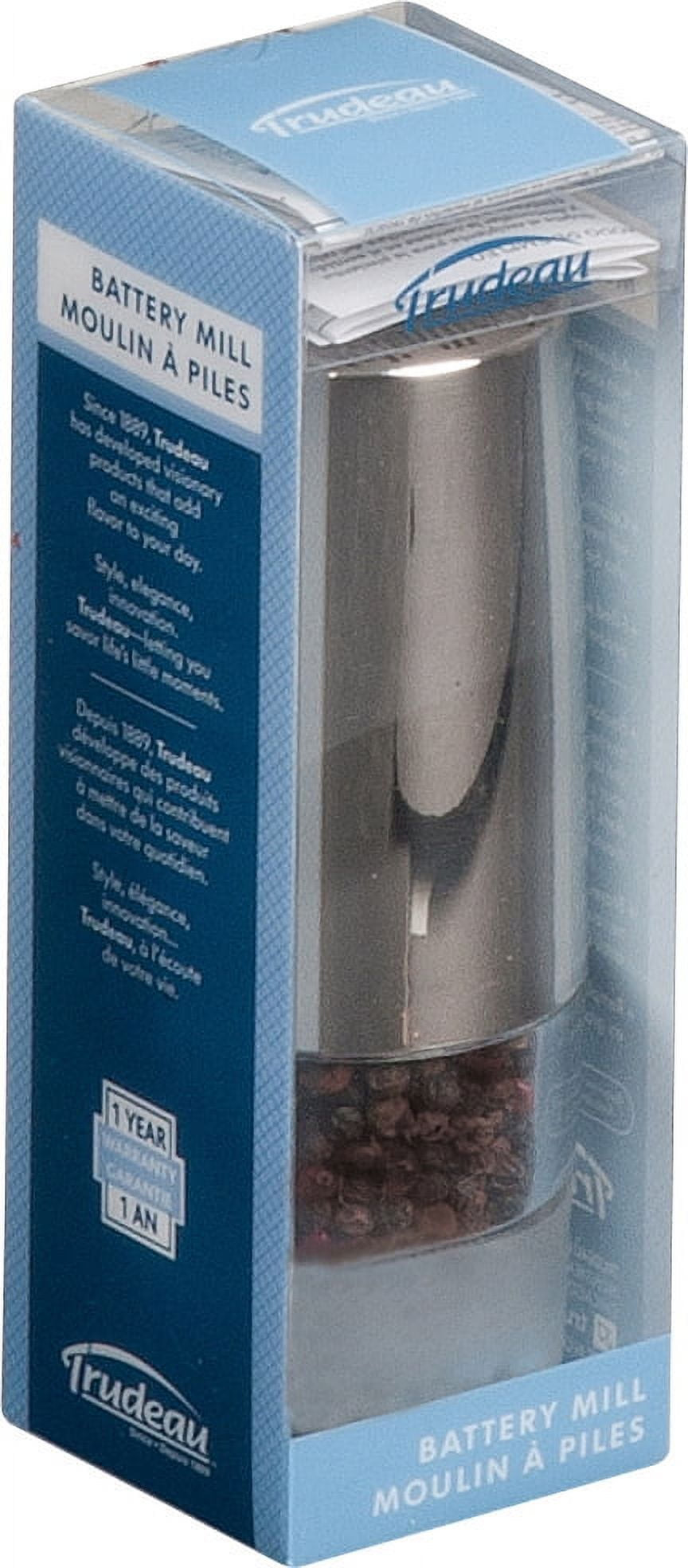 Trudeau Stainless Steel Battery Operated Pepper Mill 6"-Silver W/Pepper ...