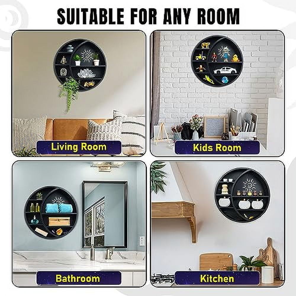 True 4U 17-Inch Black Moon Shelf – Elegant Wooden Wall Display with ...