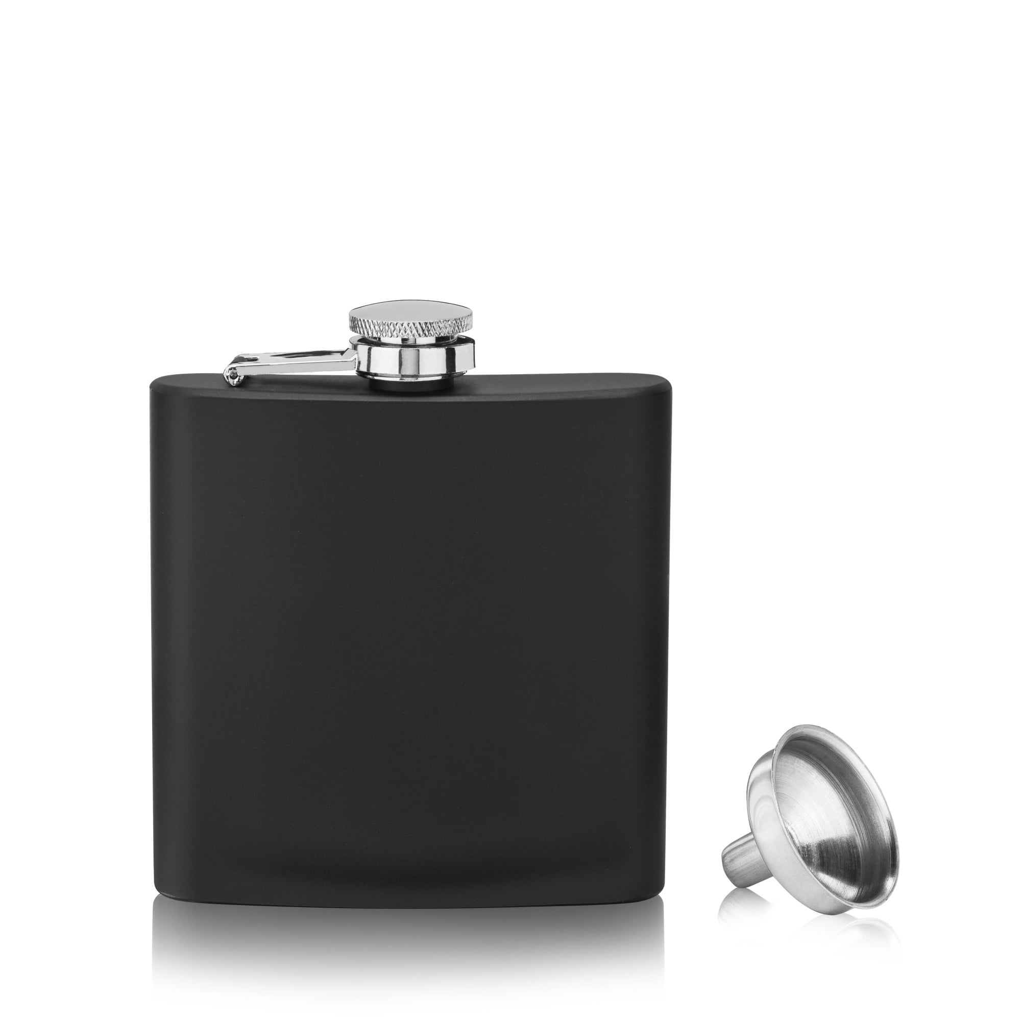 True Black Metal Flask with Funnel - Stainless Steel Flask with Lift ...
