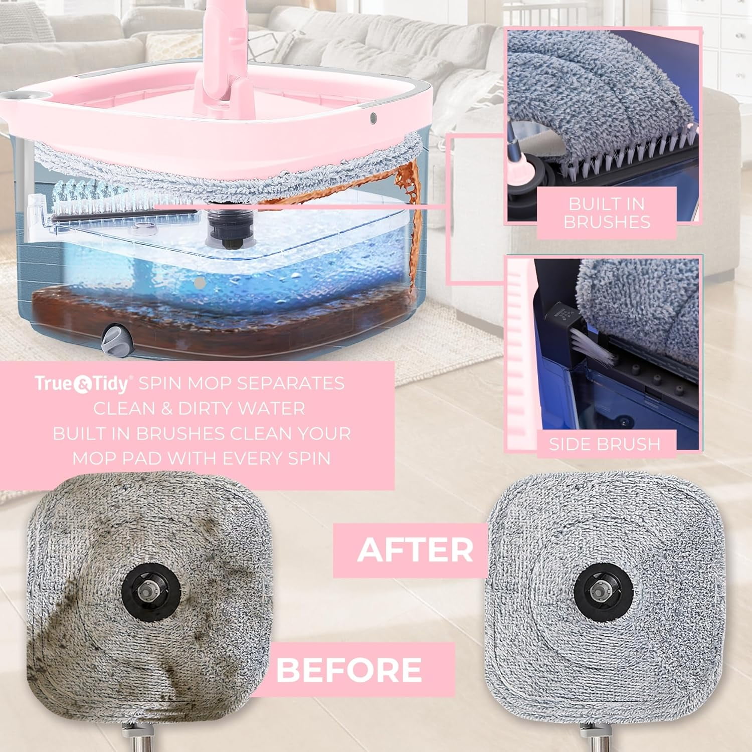 ® True Clean Mop and Bucket System, Includes Square Spin, Dual ...