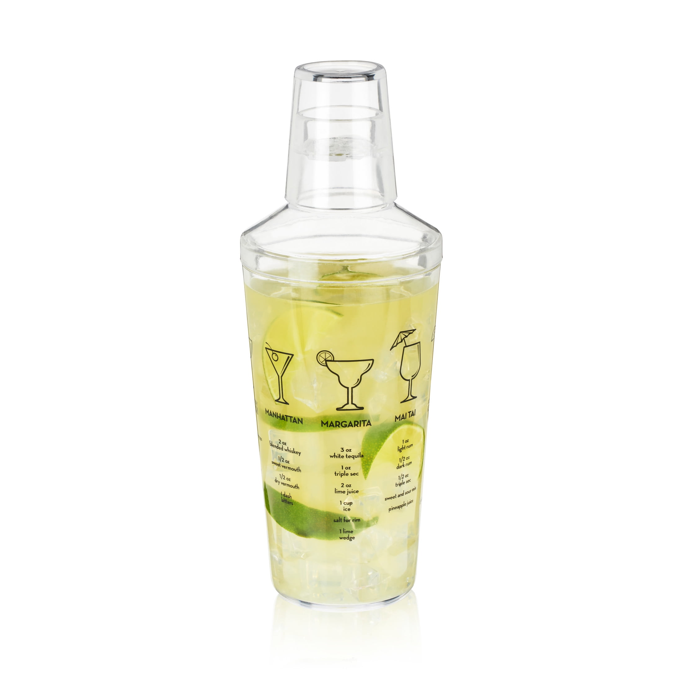 True Cocktail Shaker, 16 oz Clear Plastic, 7 Classic Recipes Included ...
