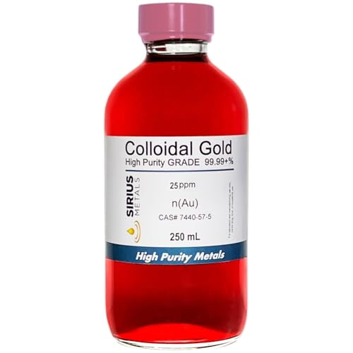 True Colloidal Gold – 25 ppm - 99.99+% Purity - 250 mL (8.45 Fl Oz) in ...
