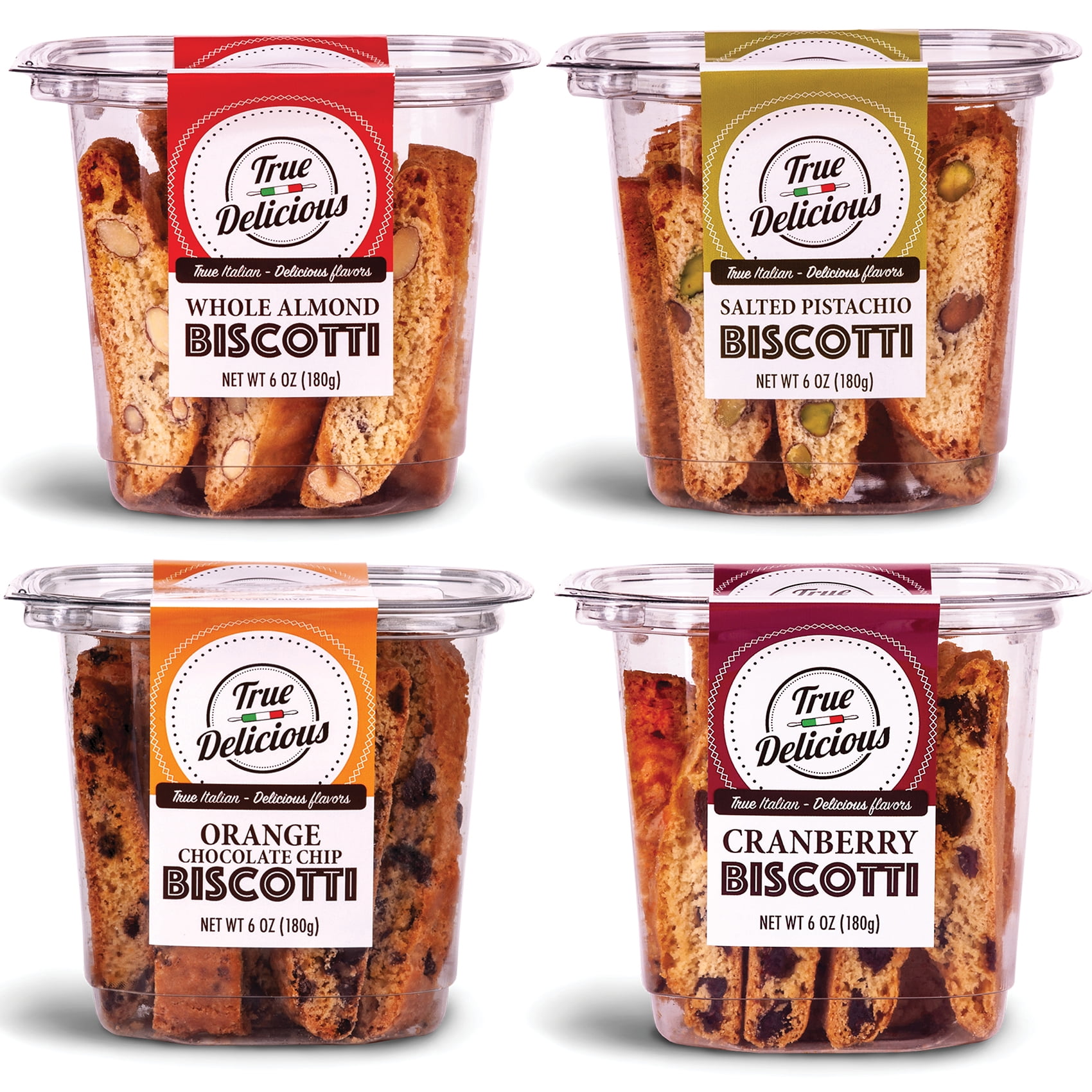 True Delicious Artisanal Italian Biscotti, 4-Pack (Almond, Pistachio ...