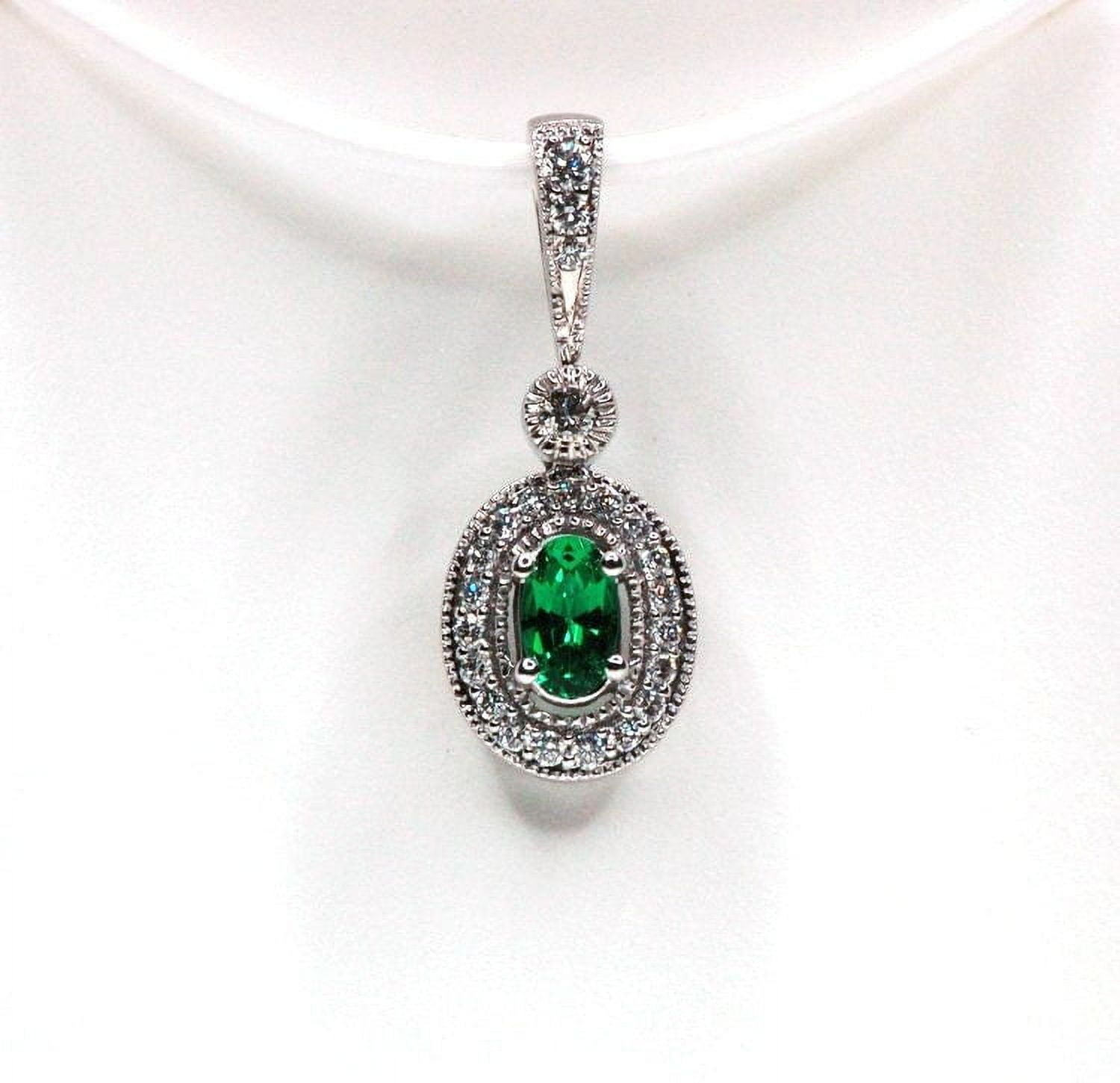 True Elegant Circle Green Emerald Necklace, 18-Inch Sterling Silver ...