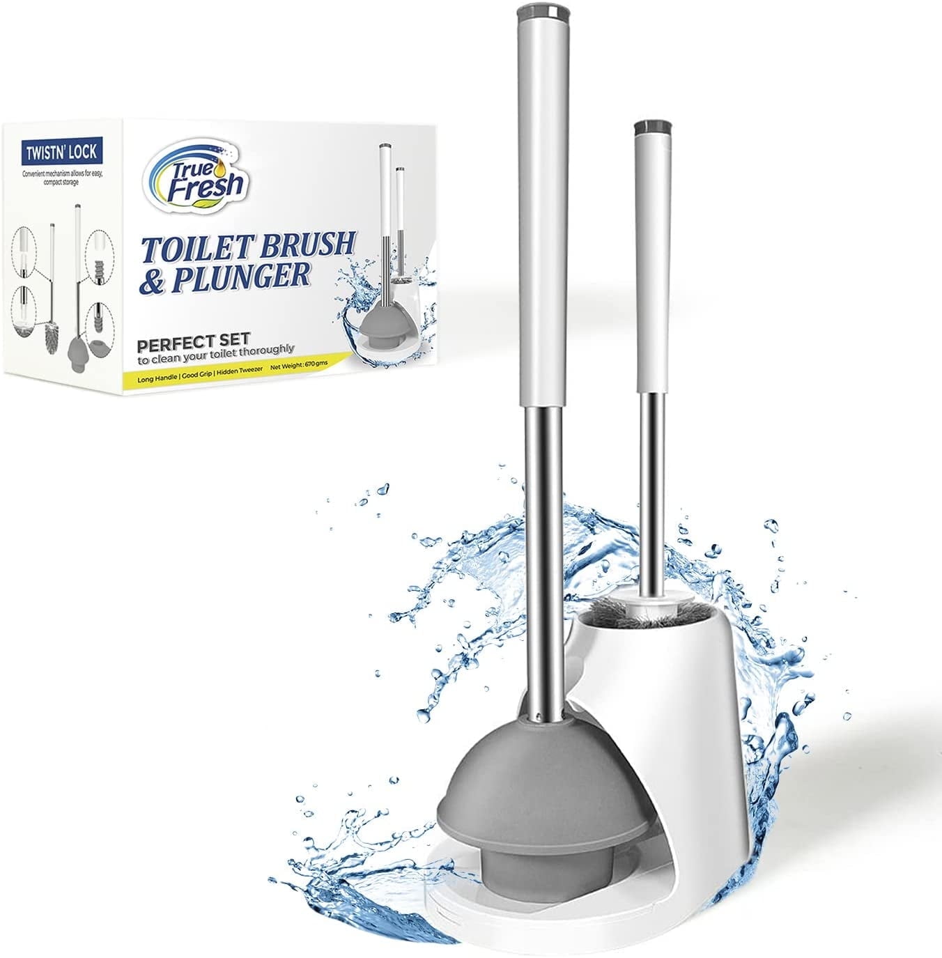 True Fresh 2 in 1 Toilet Brush and Plunger Set Stainless Steel - Toilet ...