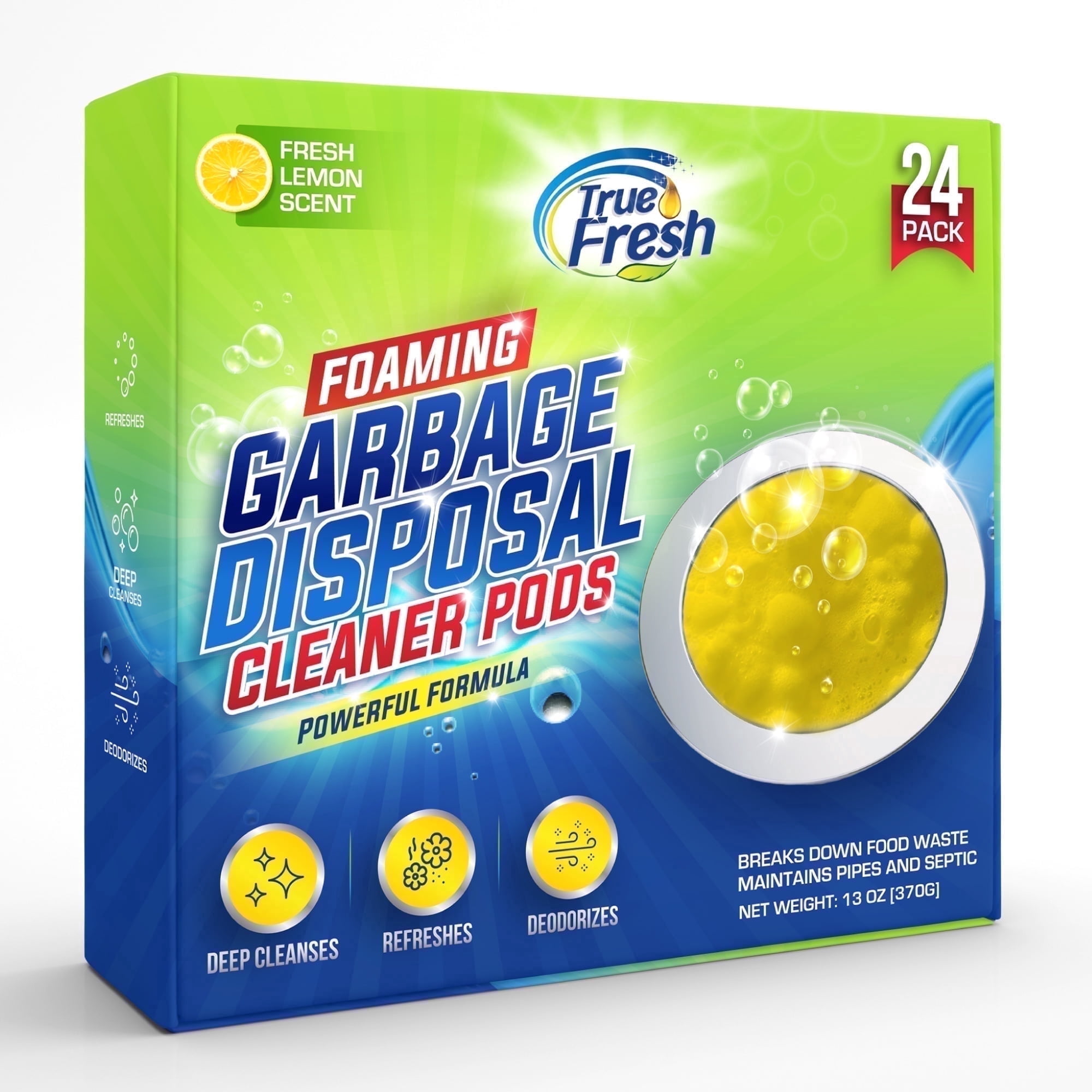 True Fresh Garbage Disposal Cleaner Pods 24 Pack Lemon Scent Foaming ...
