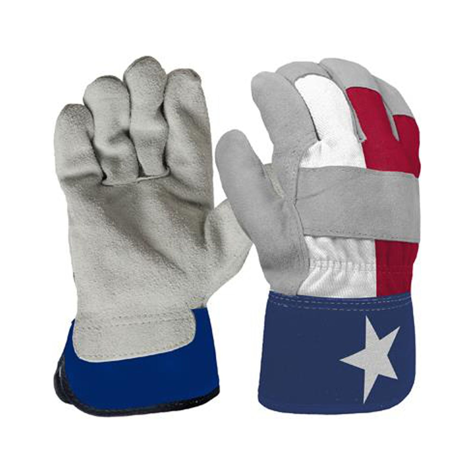 True Grip 99537-26 Work Gloves, Leather Palm, Cotton, Texas Flag Pattern, Men's Large - Quantity ...