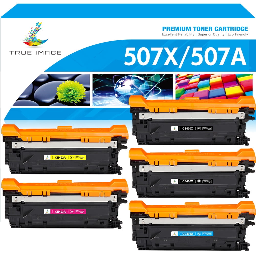 True Image 5-Pack Compatible Toner Cartridge for HP CE400X 507X Work ...