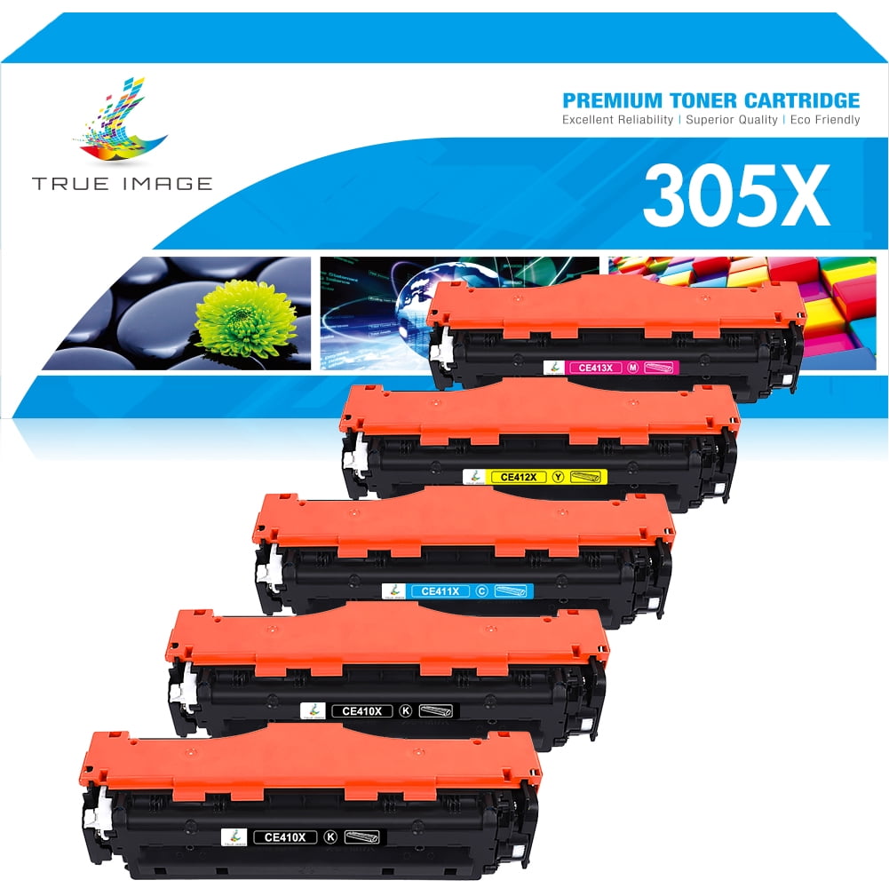 True Image 5-Pack Compatible Toner Cartridge for HP CE410X 305X Work ...