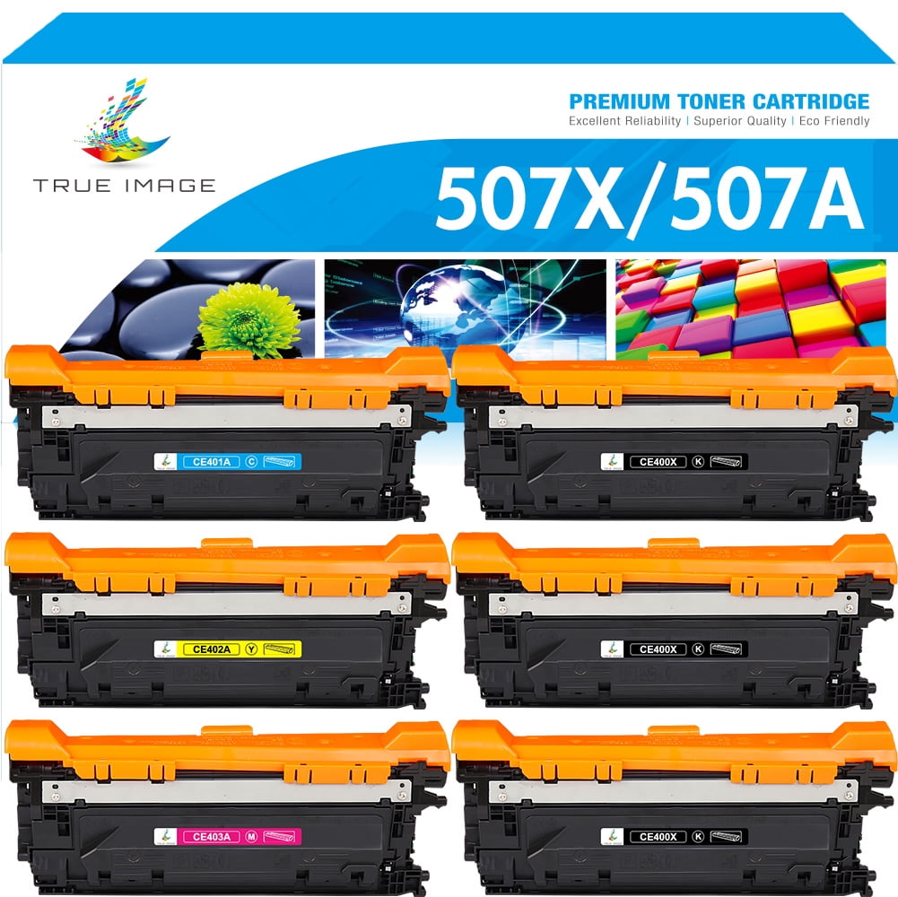 True Image 6-Pack Compatible Toner Cartridge for HP CE400X 507X Work ...