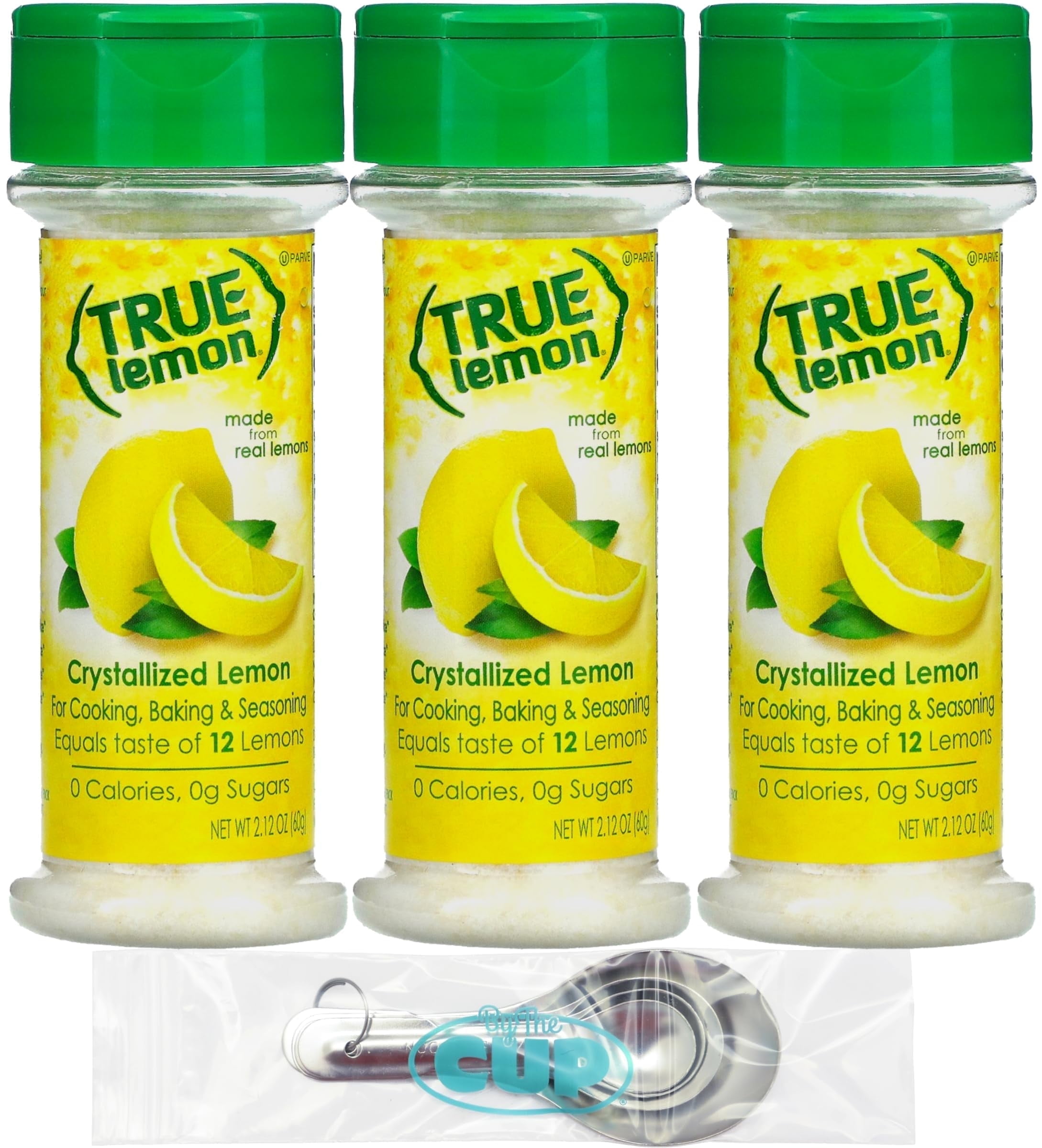 True Lemon Crystallized Lemon Shaker, 2.12 oz (Pack of 3) with By The Cup Stainless Steel ...