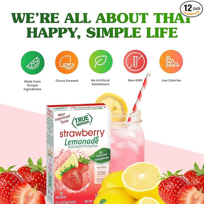 True Lemon Strawberry Lemonade Drink Mix Made from Real Lemons Low ...