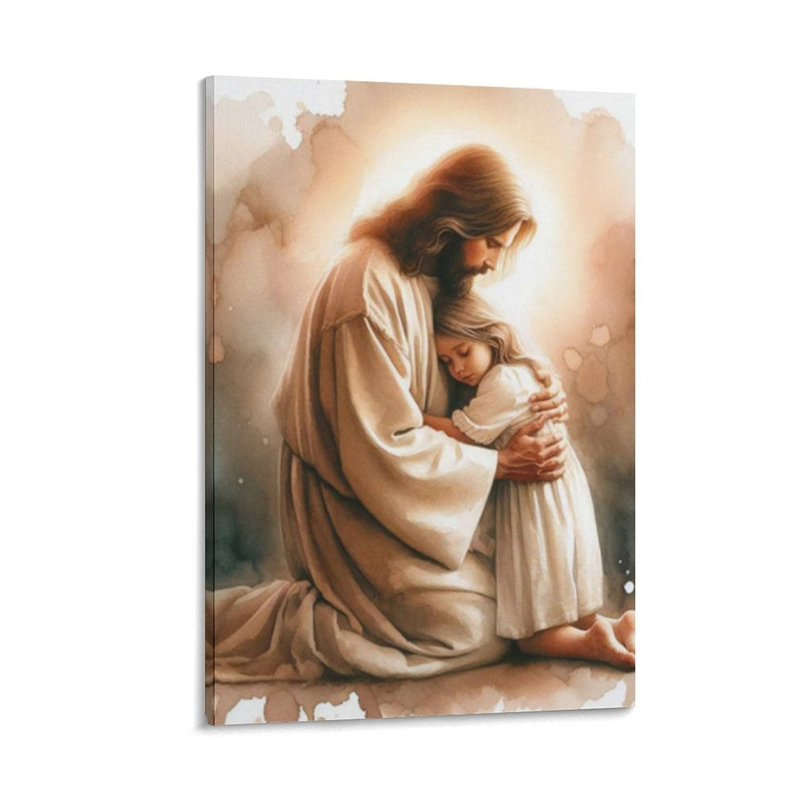 True Love - Christian Wall Painting, Jesus Hugs Girl Watercolor Print ...