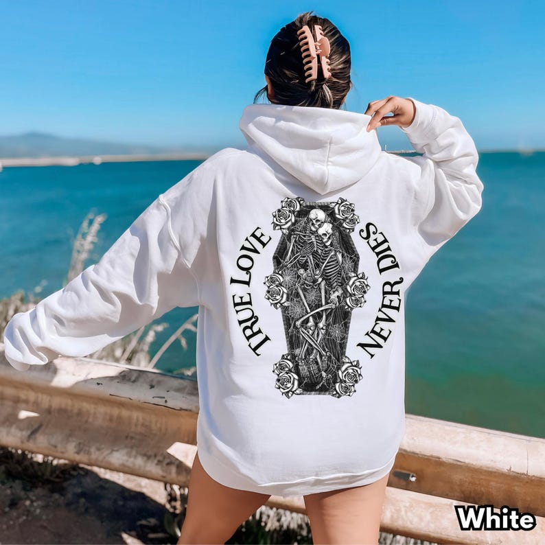 True Love Never Dies Gothic Romance Hoodie | Emo Y2K Grunge Skeletons ...