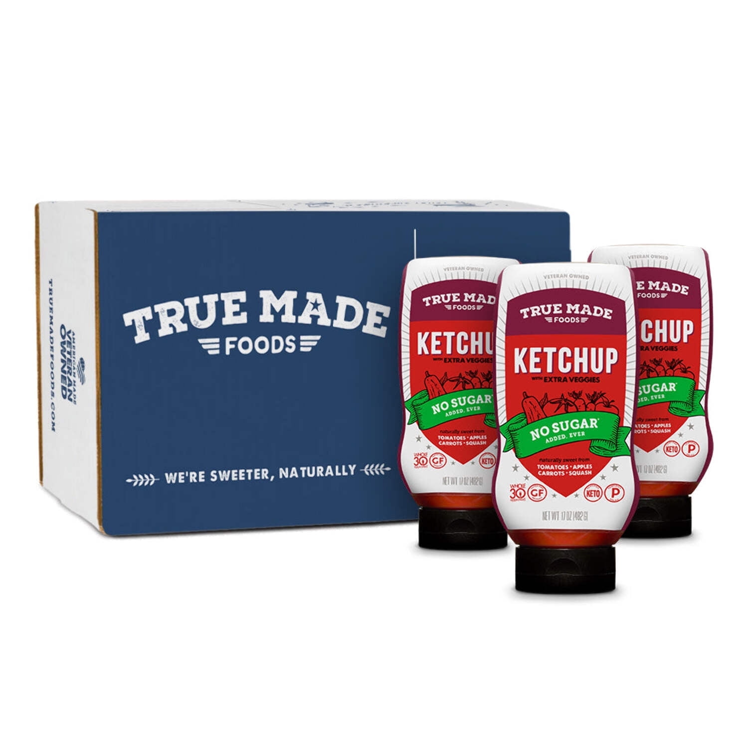 True Made Foods No Sugar Added Ketchup, All Natural, Non-GMO, 17oz, 3 ...