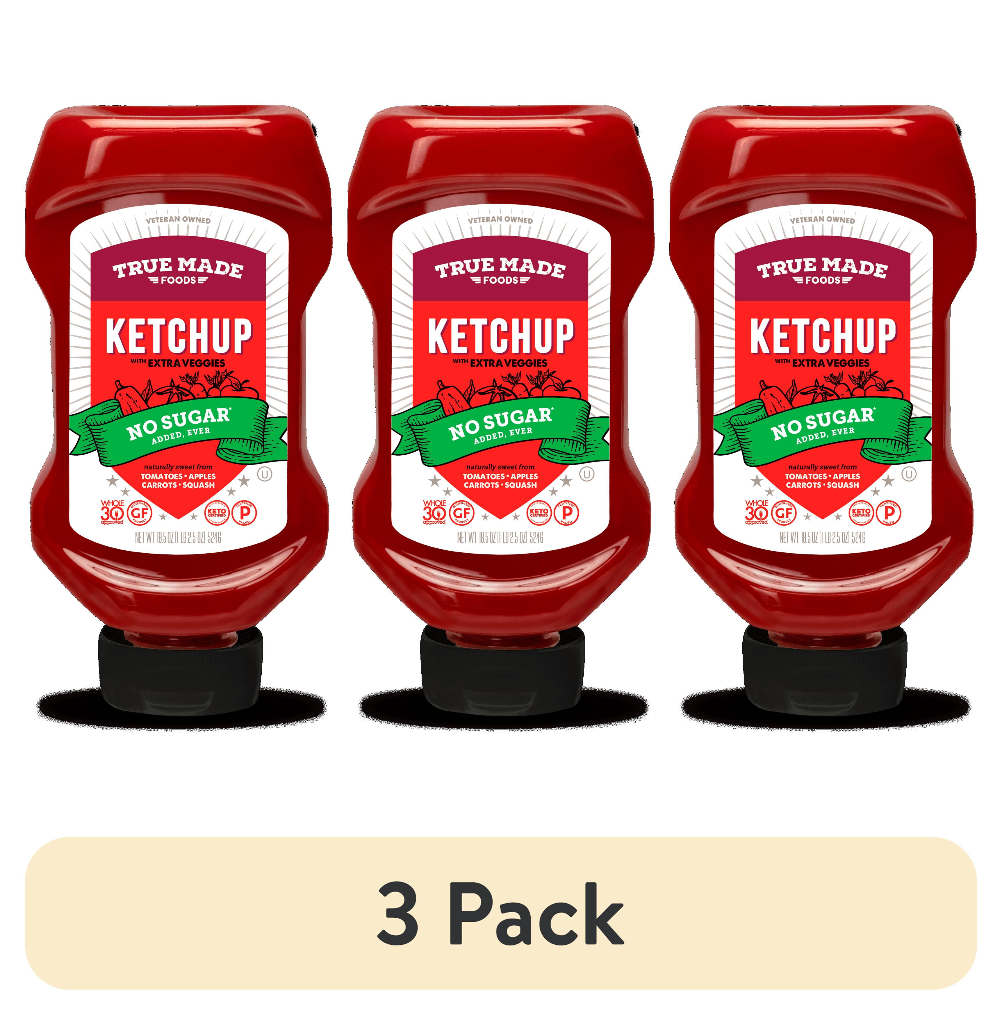 (3 pack) True Made Foods No Sugar Added Ketchup, 18.5oz Squeeze Bottle ...