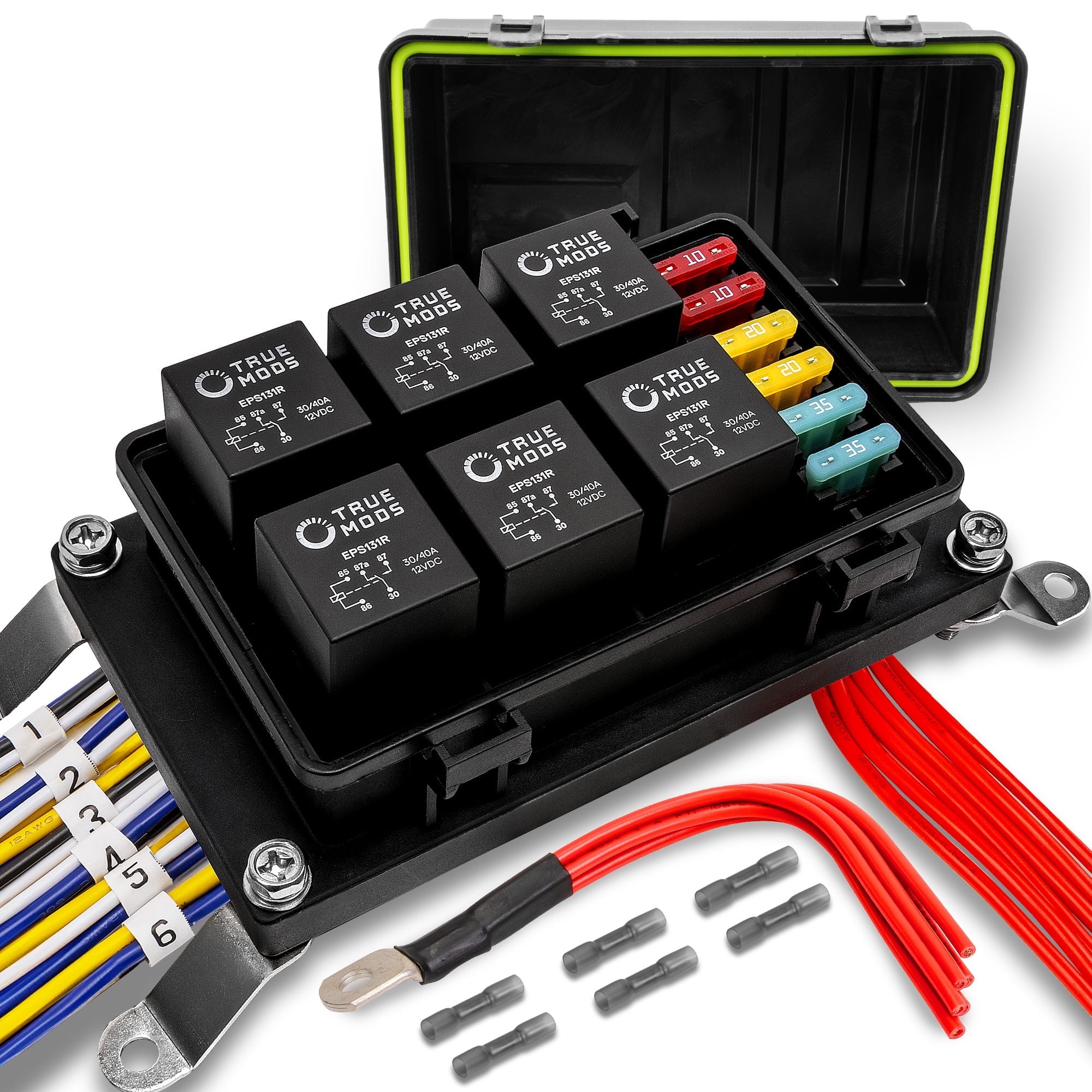 True Mods 12V Auto Waterproof Fuse 5-Pin Relay Box Block Kit w/ 12AWG ...