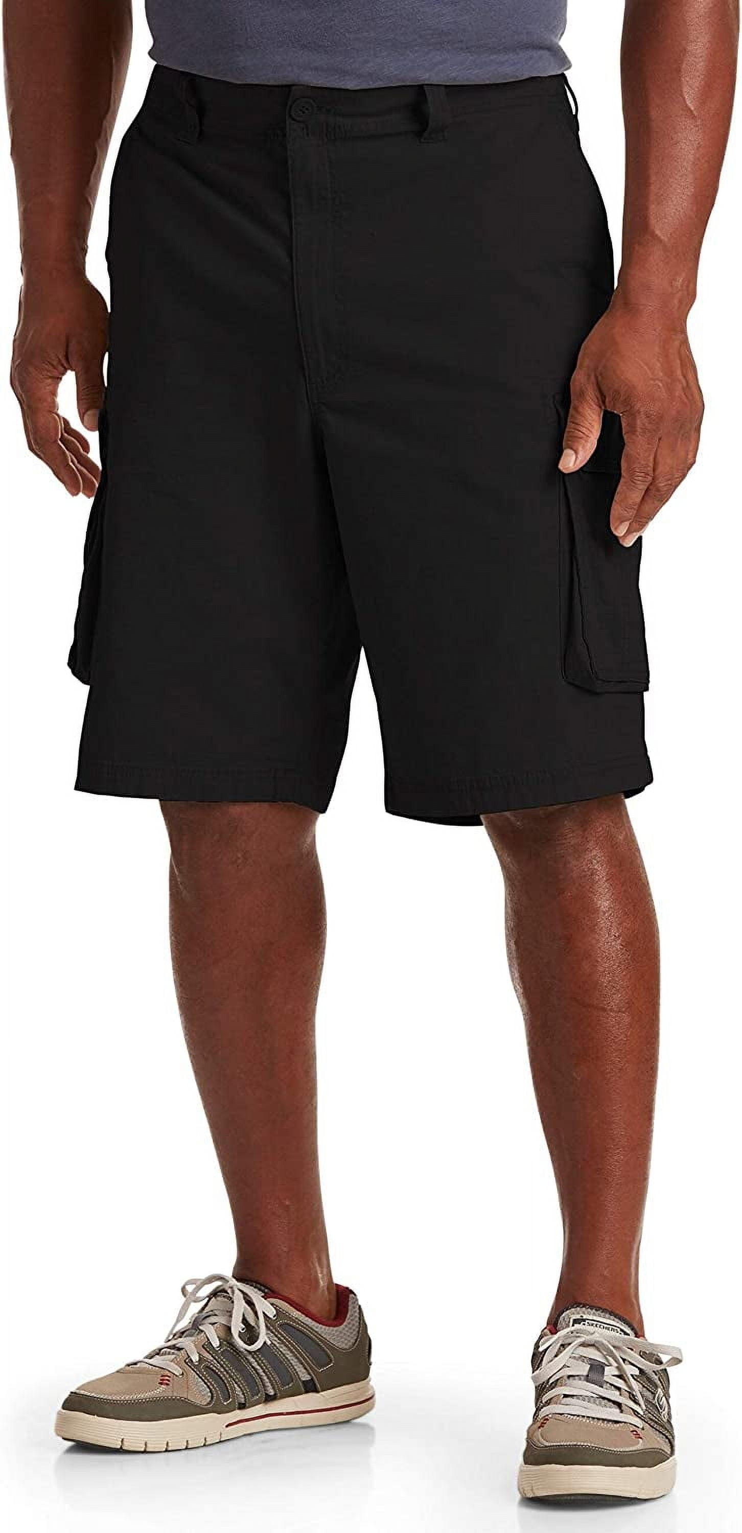 True Nation by DXL Men's Big & Tall Stretch Ripstop Cargo Shorts, Black ...