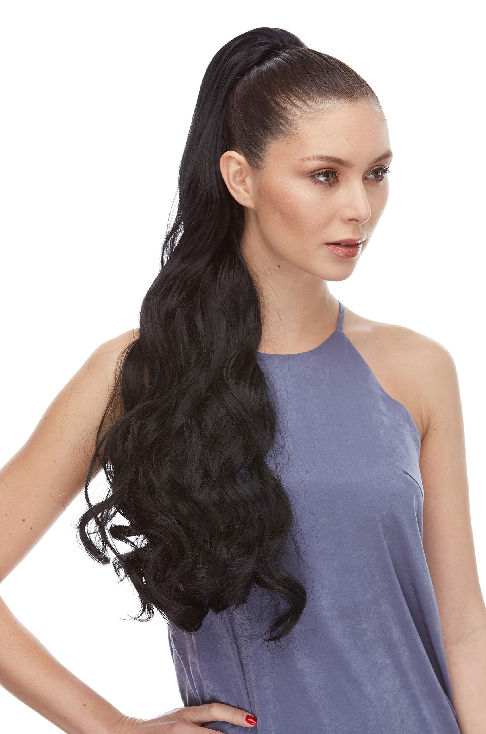 True Ponytail Color 99J - Sepia Wigs 24" Long Layered Wavy Heat ...