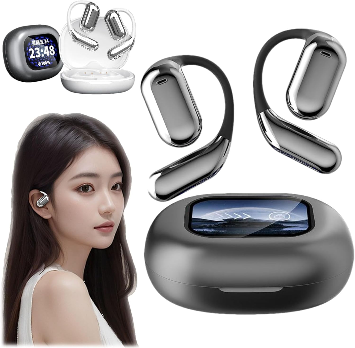 True Powerful Bluetooth 5.4 Open Ear Earbuds, IPX5 Waterproof，Wireless ...