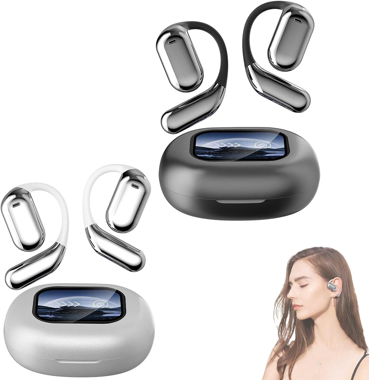 True Powerful Bluetooth 5.4 Open Ear Earbuds, Intelligent Touch Screen ...