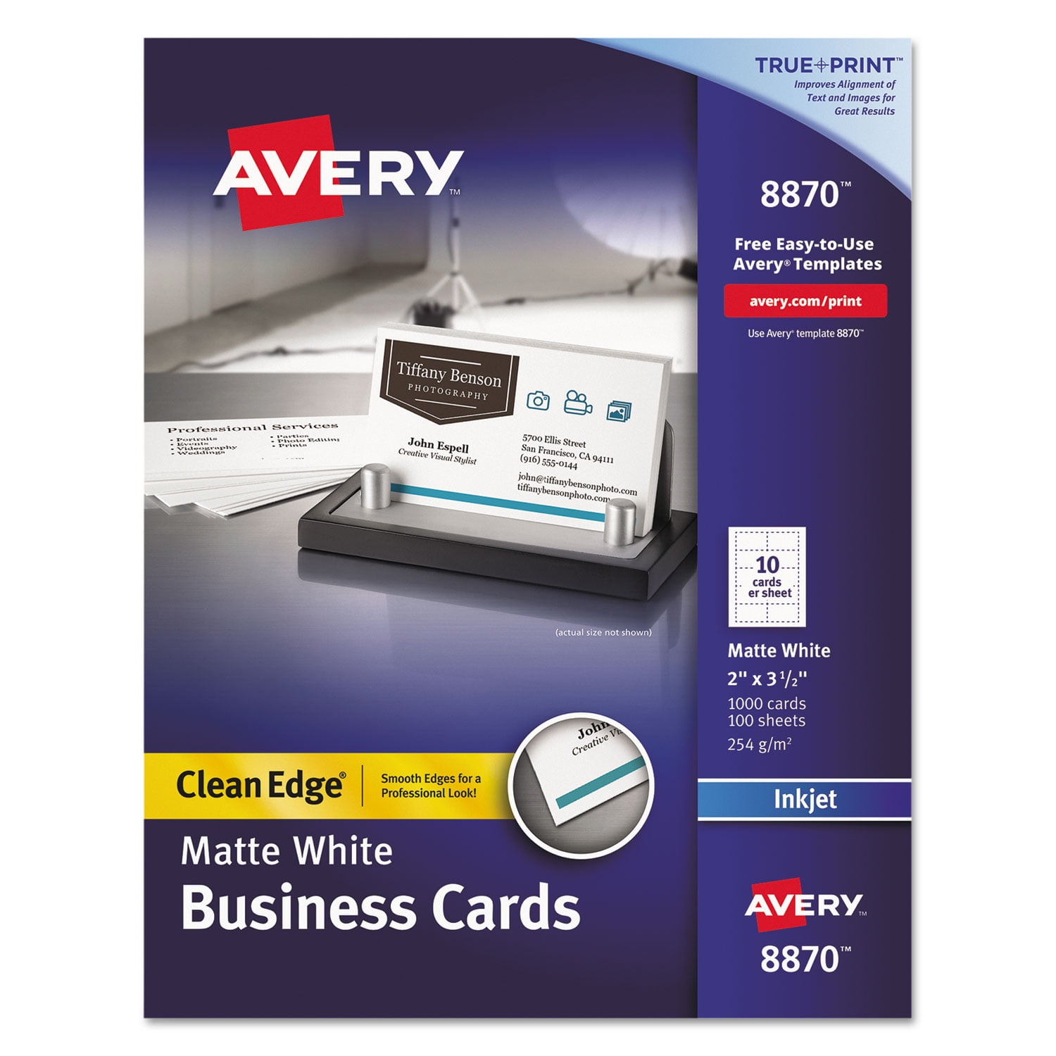 True Print Clean Edge Business Cards, Inkjet, 2 X 3.5, White, 1,000 ...