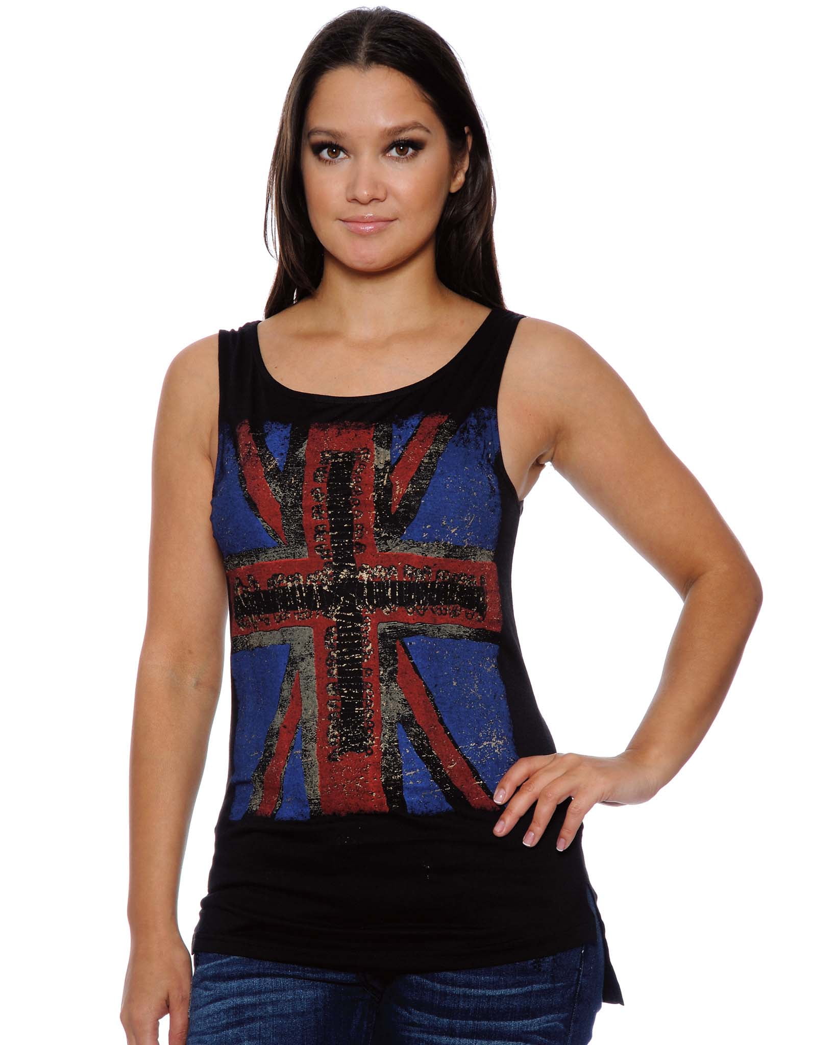 True Rock Jr Women's British Punk Flag Graphic Tank Top (Black, Medium ...