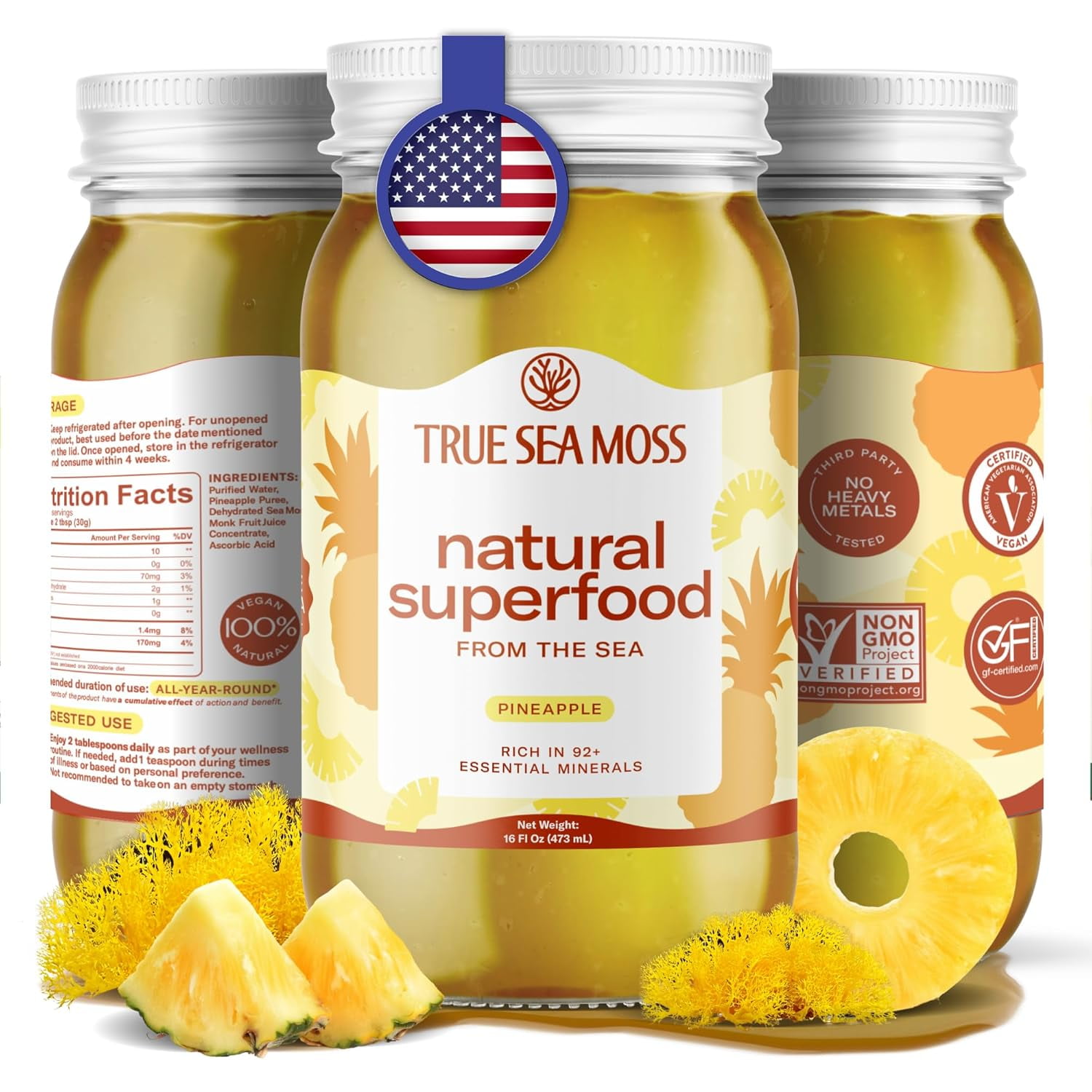 TrueSeaMoss Wildcrafted Irish Sea Moss Gel, Pineapple Flavored, Natural ...