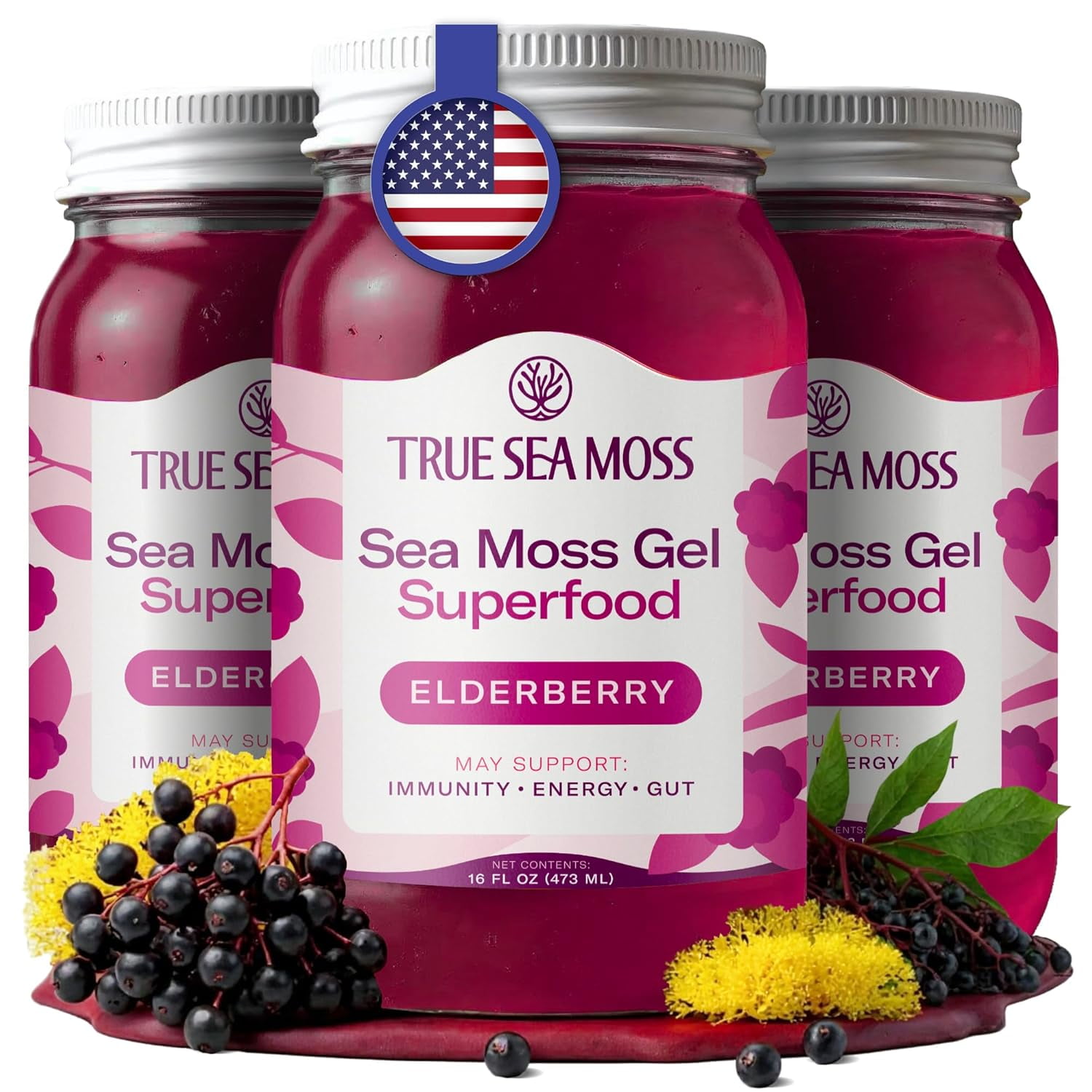 TrueSeaMoss Wildcrafted Irish Sea Moss Gel Superfood - Elderberry, Pack ...