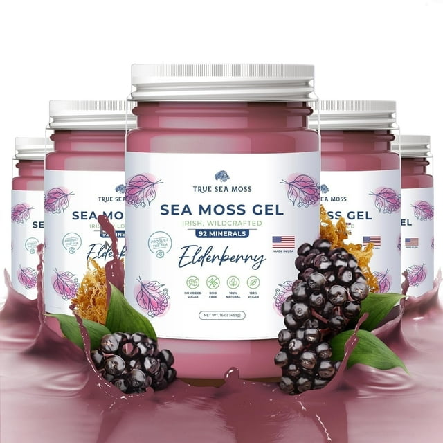 True Sea Moss Wildcrafted Irish Sea Moss Gel Elderberry Vegan 5 Pack ...