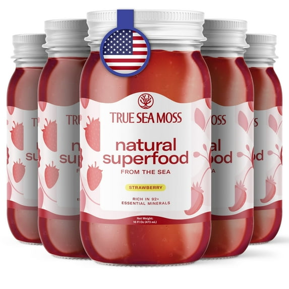TrueSeaMoss Wildcrafted Irish Sea Moss Gel, Strawberry Flavor, Vegan ...