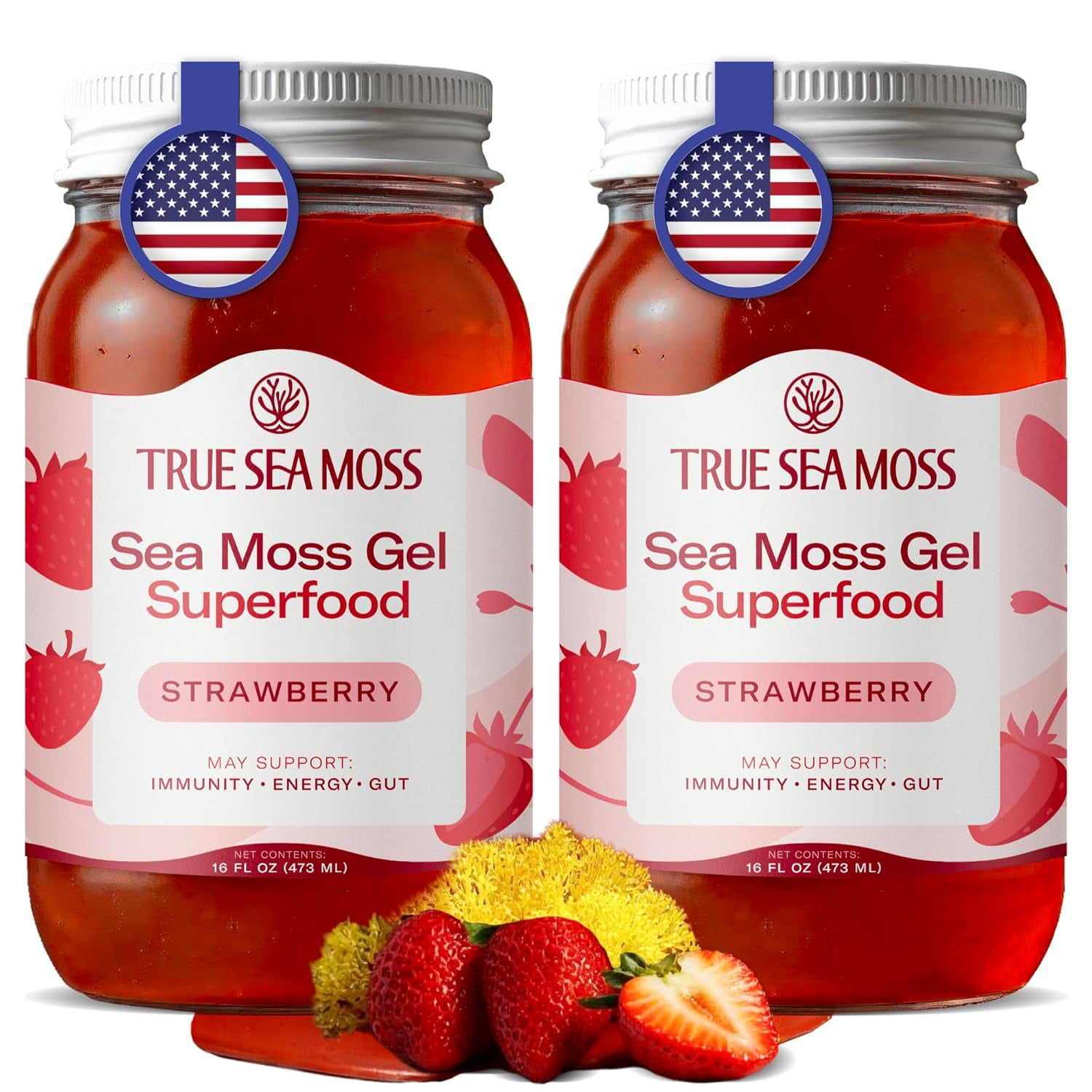 TrueSeaMoss Wildcrafted Irish Sea Moss Gel Superfood - Strawberry, Pack ...