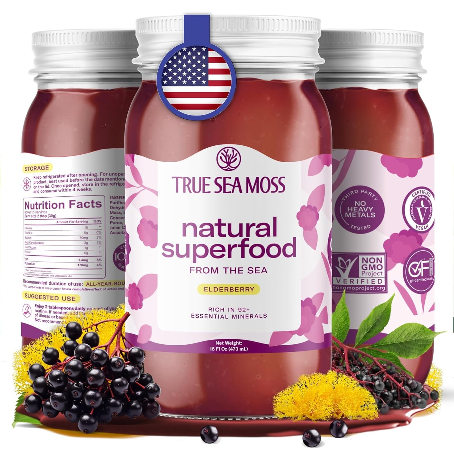 TrueSeaMoss Wildcrafted Irish Sea Moss Gel Supplement with Elderberry ...