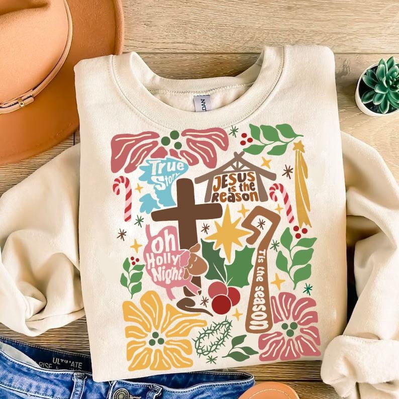 True Story Jesus Christmas Sweater, Oh Holy Night Boho Christian Tis ...