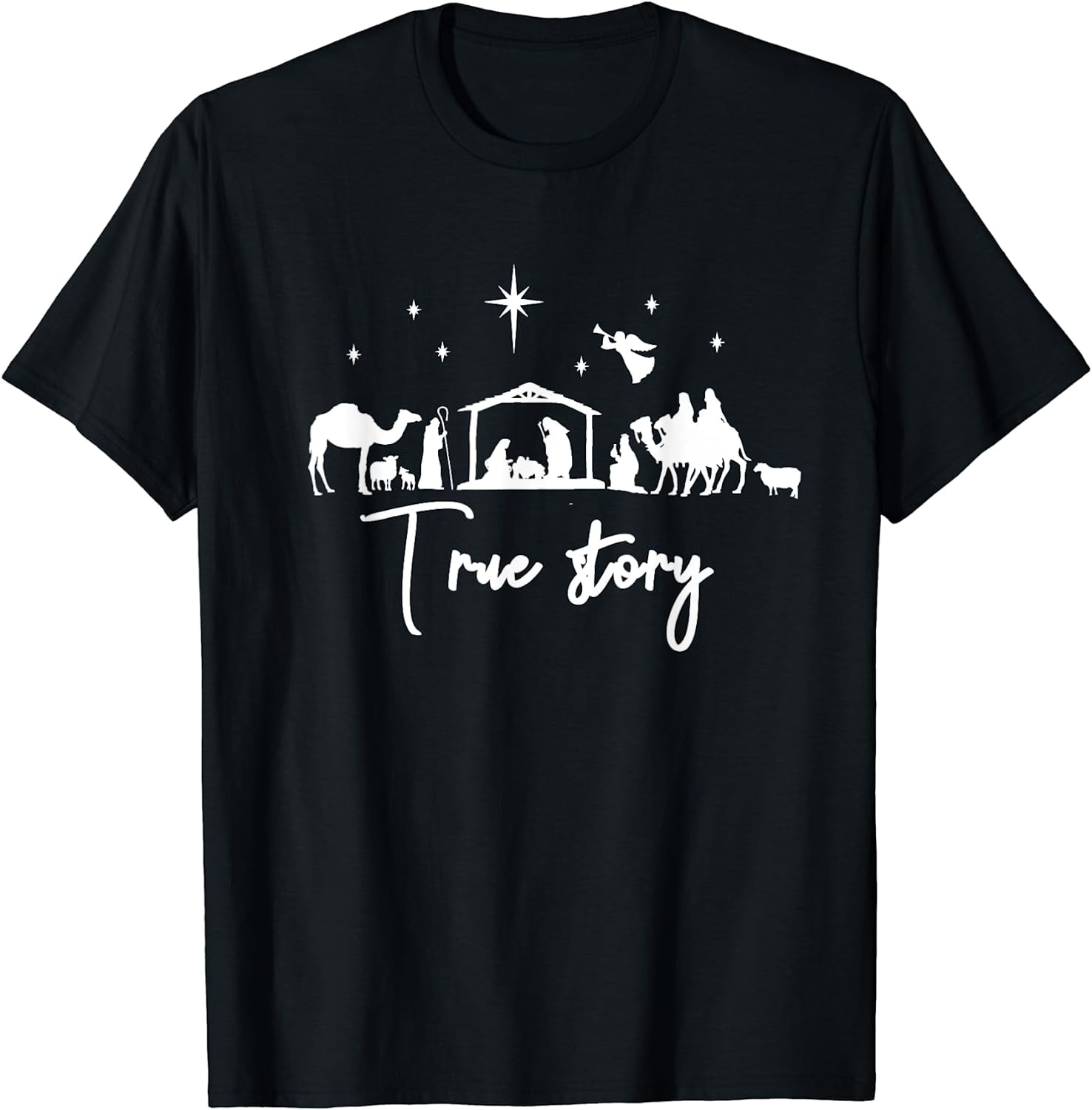 True Story Nativity Christmas Baby Jesus Manger Catholic T-Shirt ...