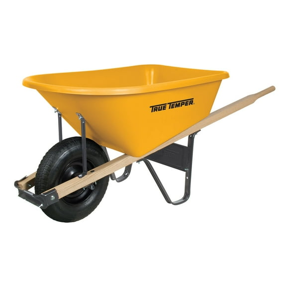 True Temper RP625 6 Cubic Ft Yellow Poly Wheelbarrow, Steel ...
