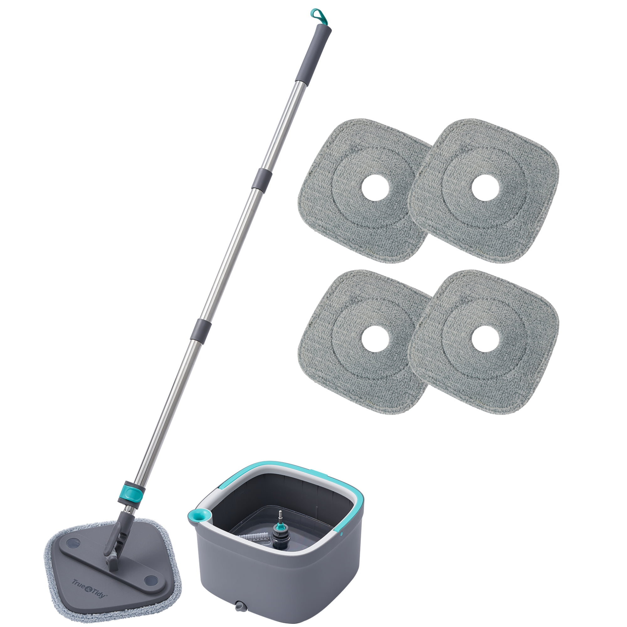 True & Tidy SPIN-800 Mop and Bucket System with 4 Microfiber Mop Pads ...
