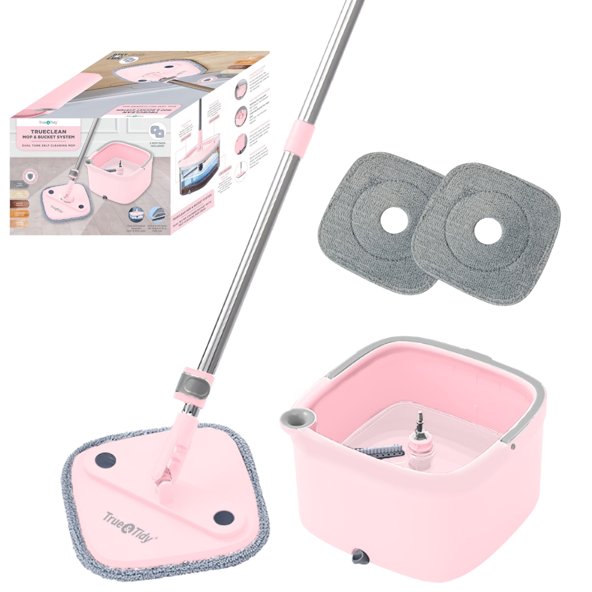 True & Tidy Tidy® SPIN-800 Telescopic Stainless Steel Cleaning Pail Mop ...