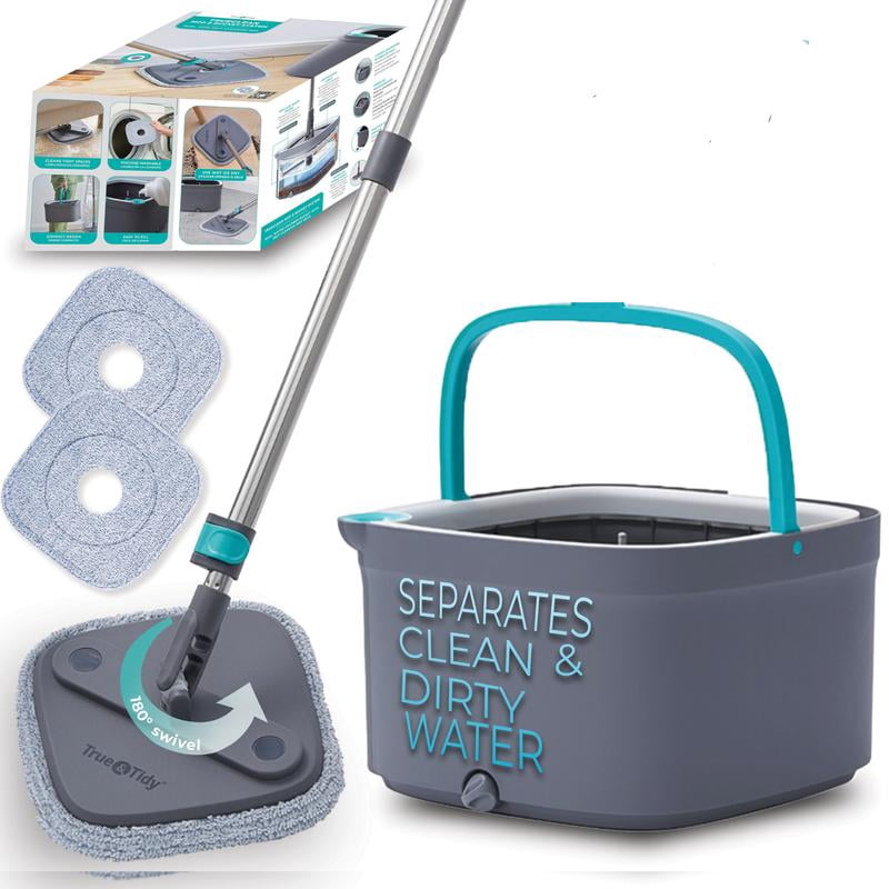 True & Tidy Spin Mop System: Dual compartments for clean/dirty water ...
