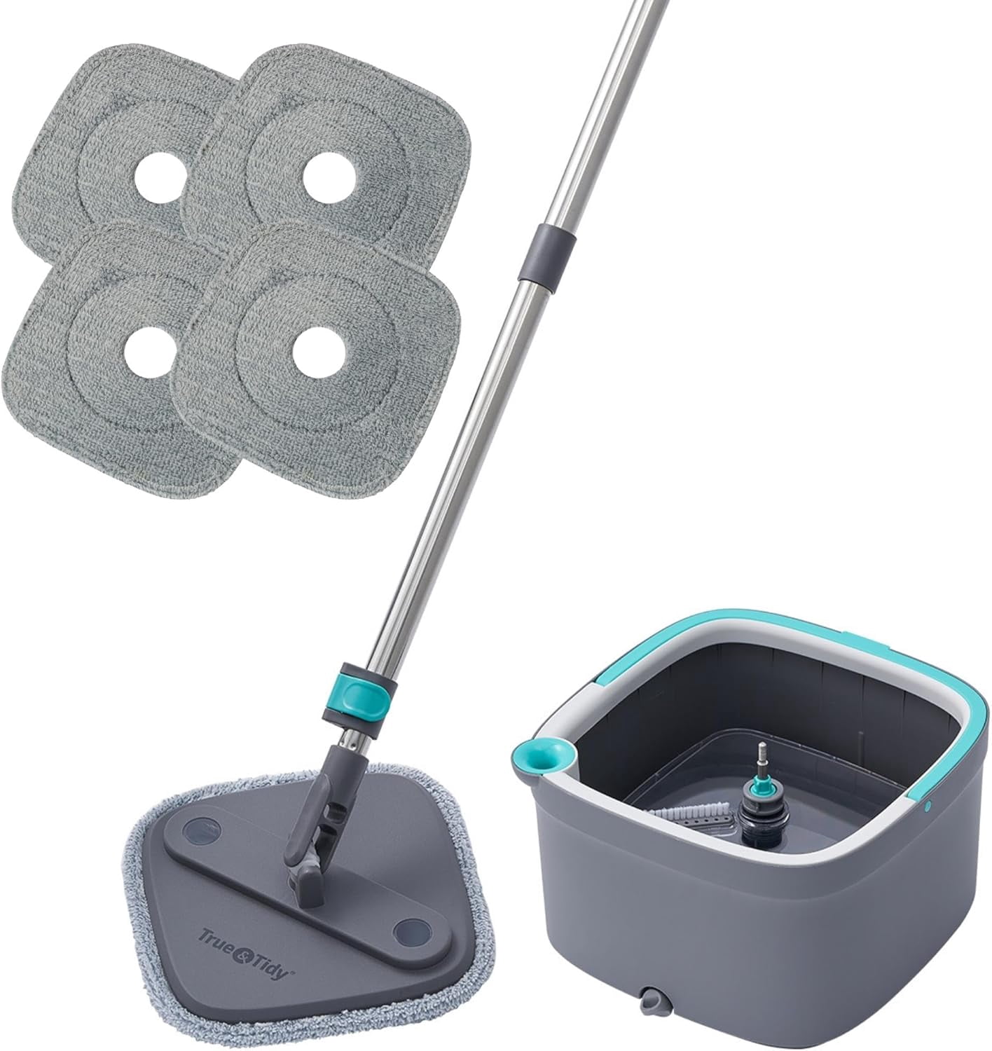 True & Tidy Spin Mop and Bucket System with 4 Machine-Washable ...