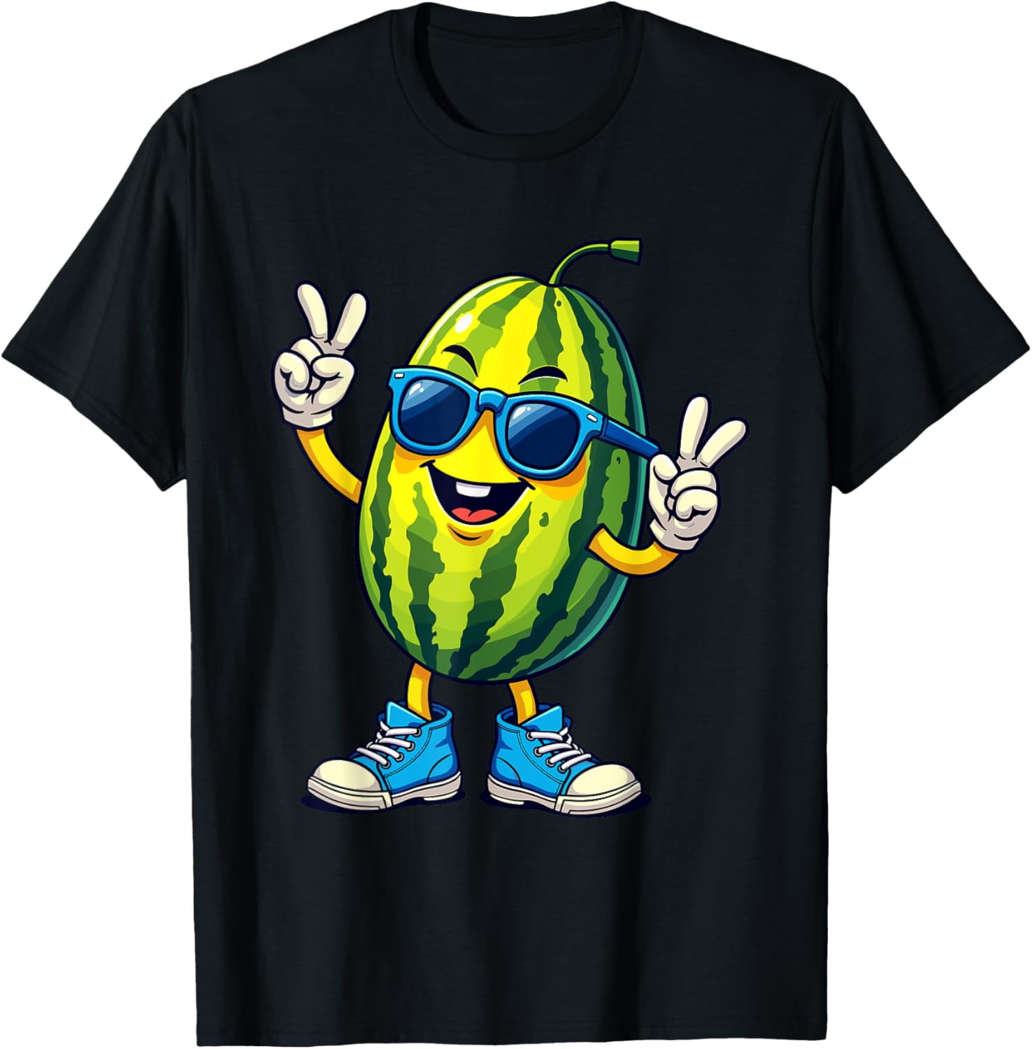 True Vibe Cool Watermelon Cartoon Summer Fun Peace Sign Character T ...