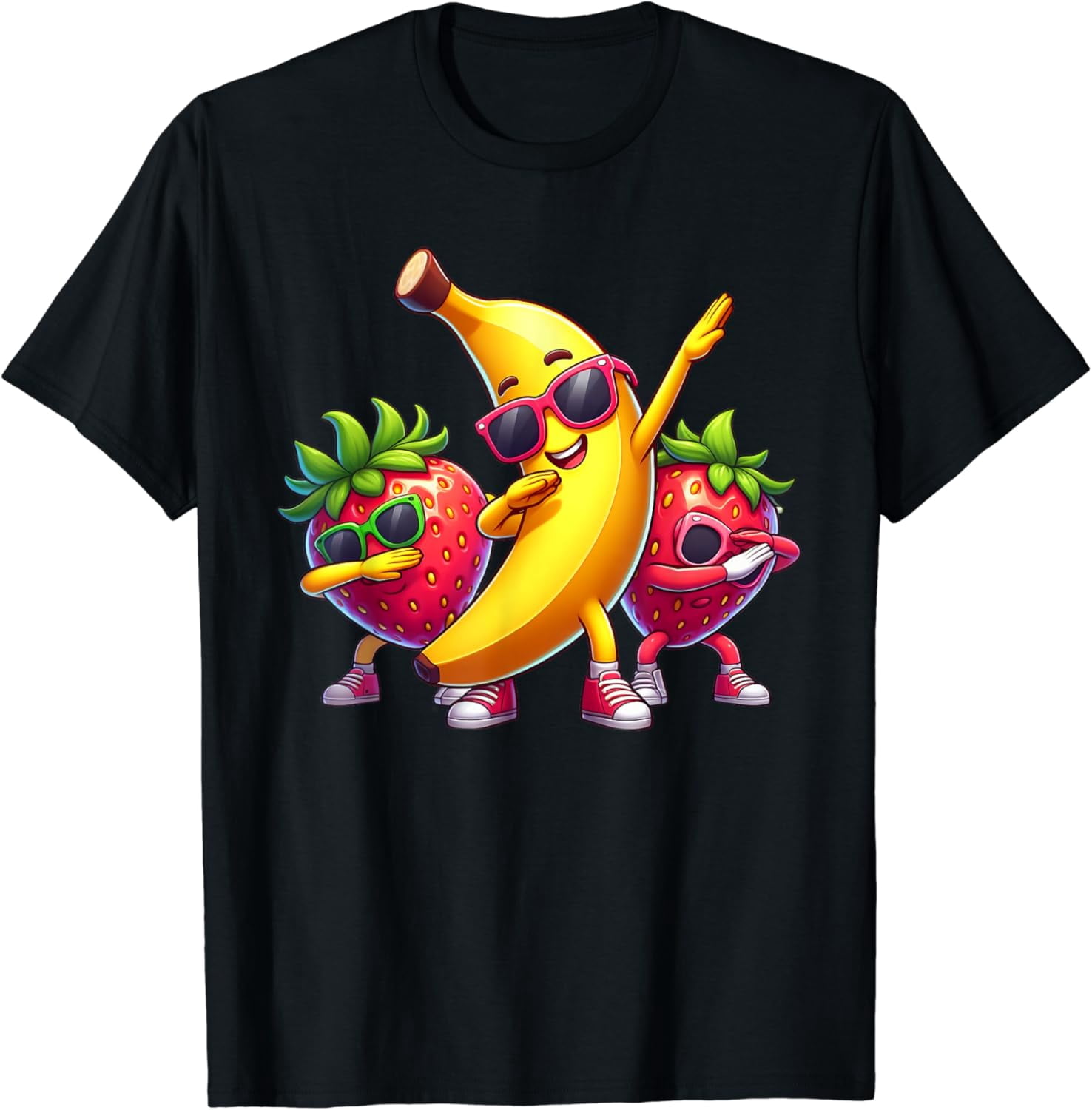 True Vibe Dabbing Yellow Banana & Strawberry Funny Fruit Dab Dancing T ...