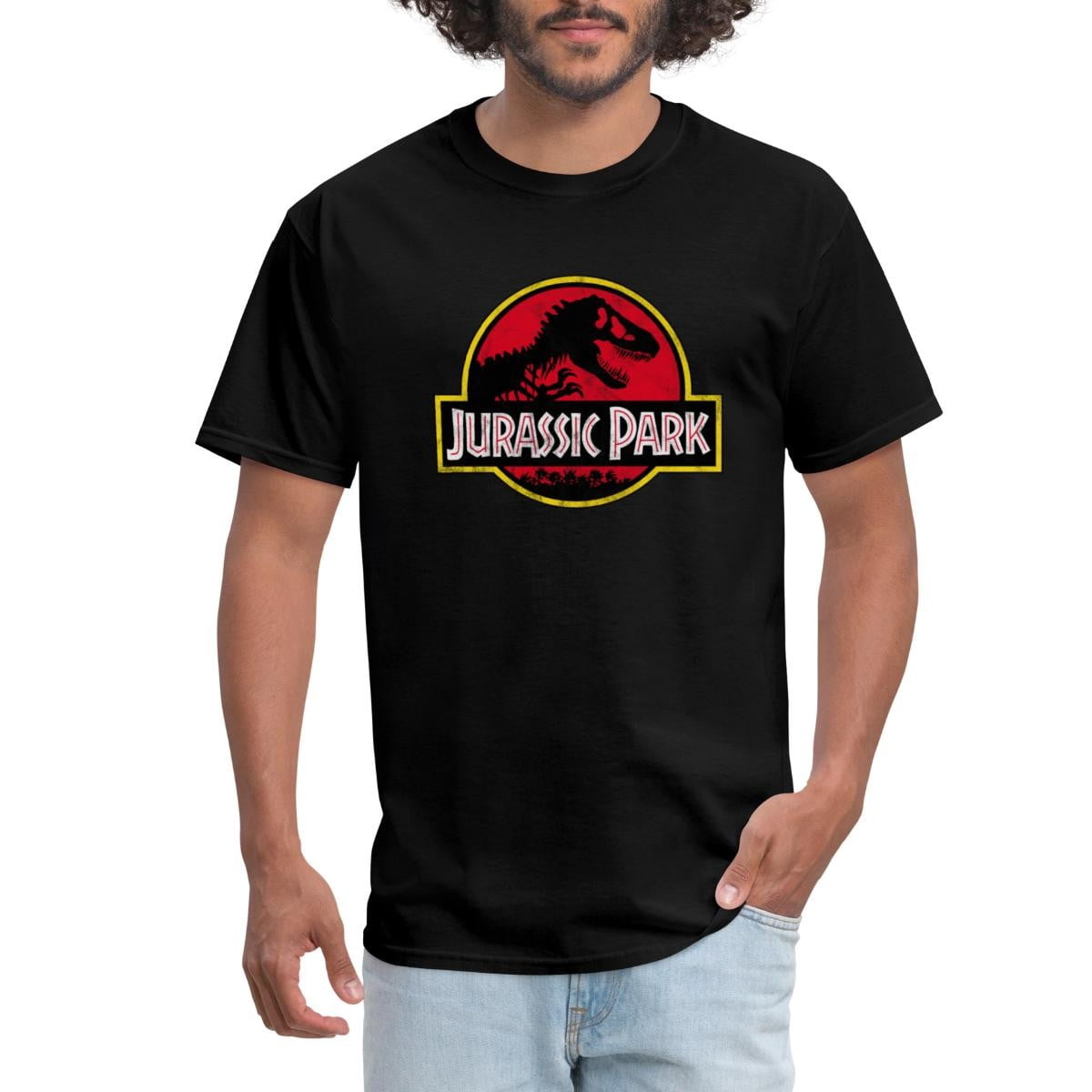 True Vibe Jurassic Park Classic Logo In Red With T-Rex Men'S T-Shirt ...