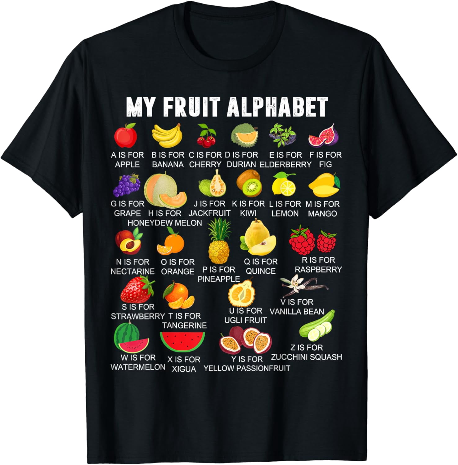 True Vibe My Fruit Alphabet Fun Learning Reading Kids Fruits T-Shirt ...