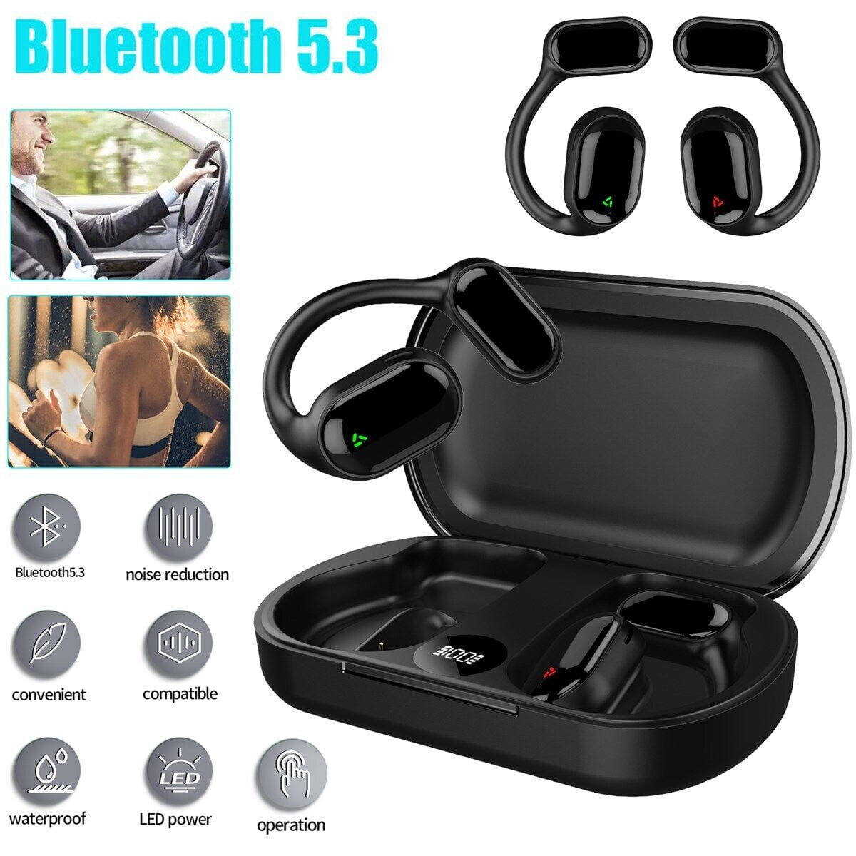 True Wireless Bone Conduction Headphones Bluetooth 5.3 Wireless Headset ...