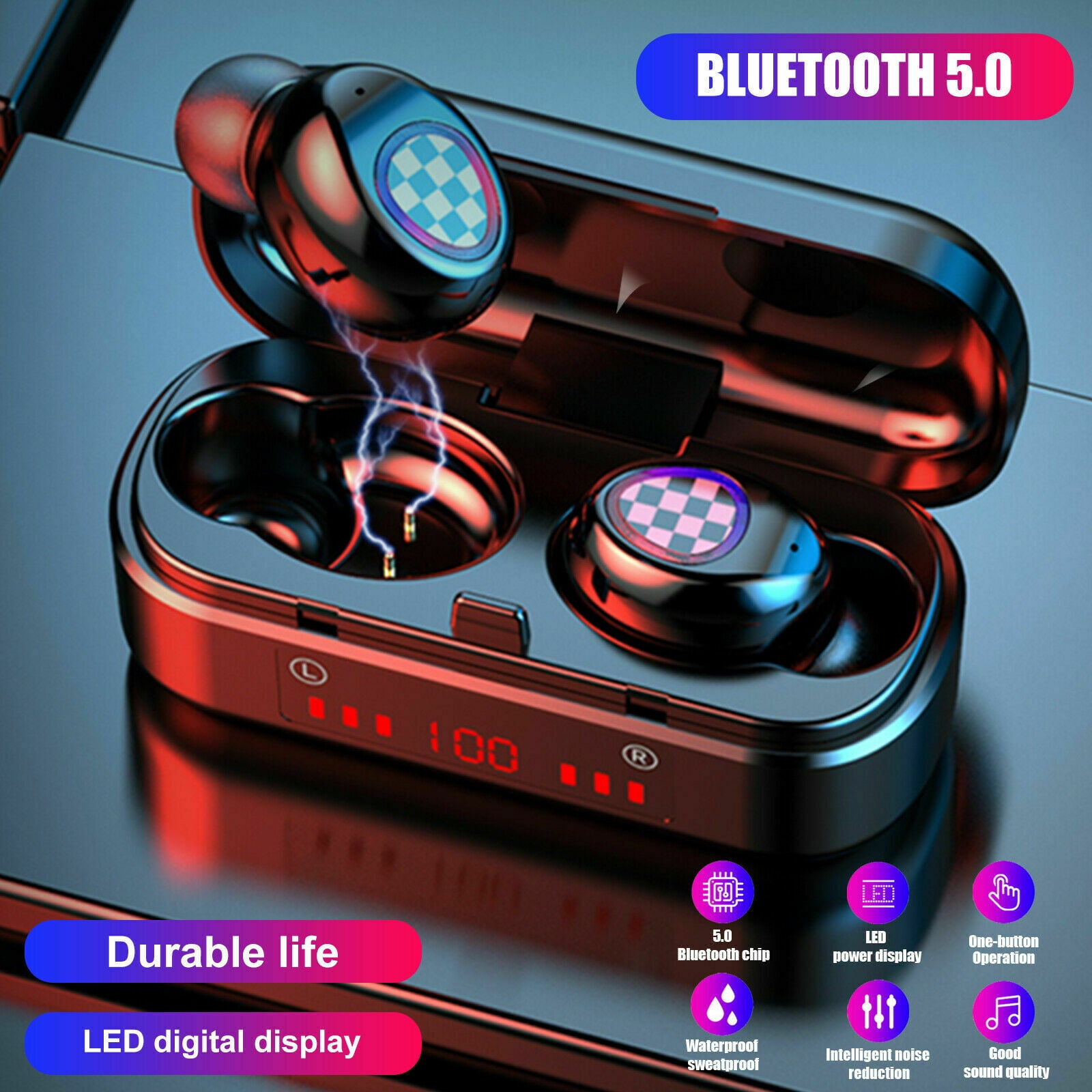 True Wireless Earbuds Bluetooth 5.0 Headphones in-Ear Built-in Mic ...