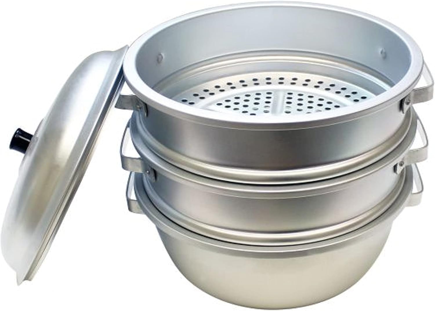 TrueCraftware- 11-3/8" x 12 1/2" Aluminum 3 Tier Steamer Set 3/8” hole ...