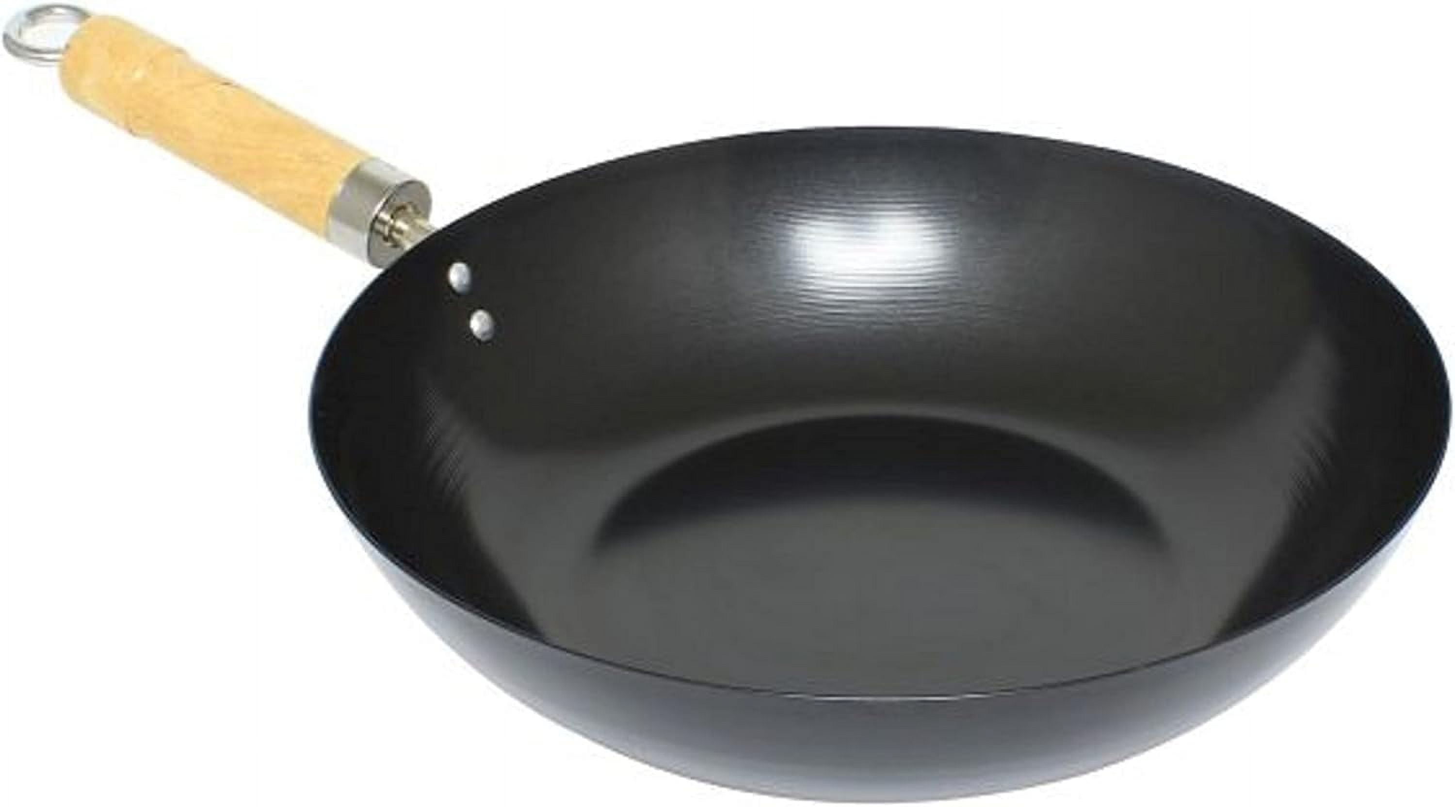 TrueCraftware- 12" Non-Stick Carbon Steel Wok Pan with 7-1/4" Wood ...