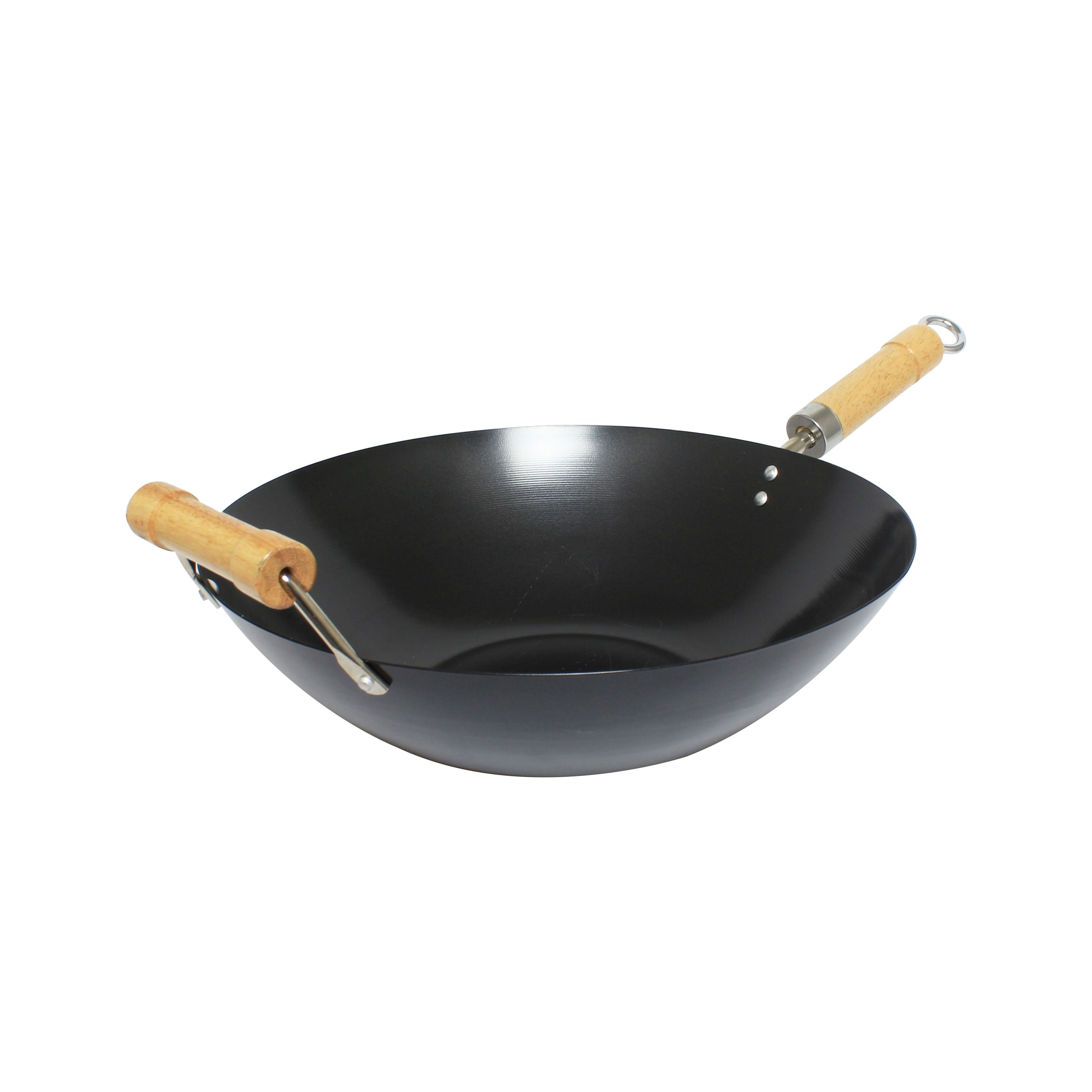 TrueCraftware- 14" Non-Stick Carbon Steel Wok Pan with 7-1/4" Wood ...
