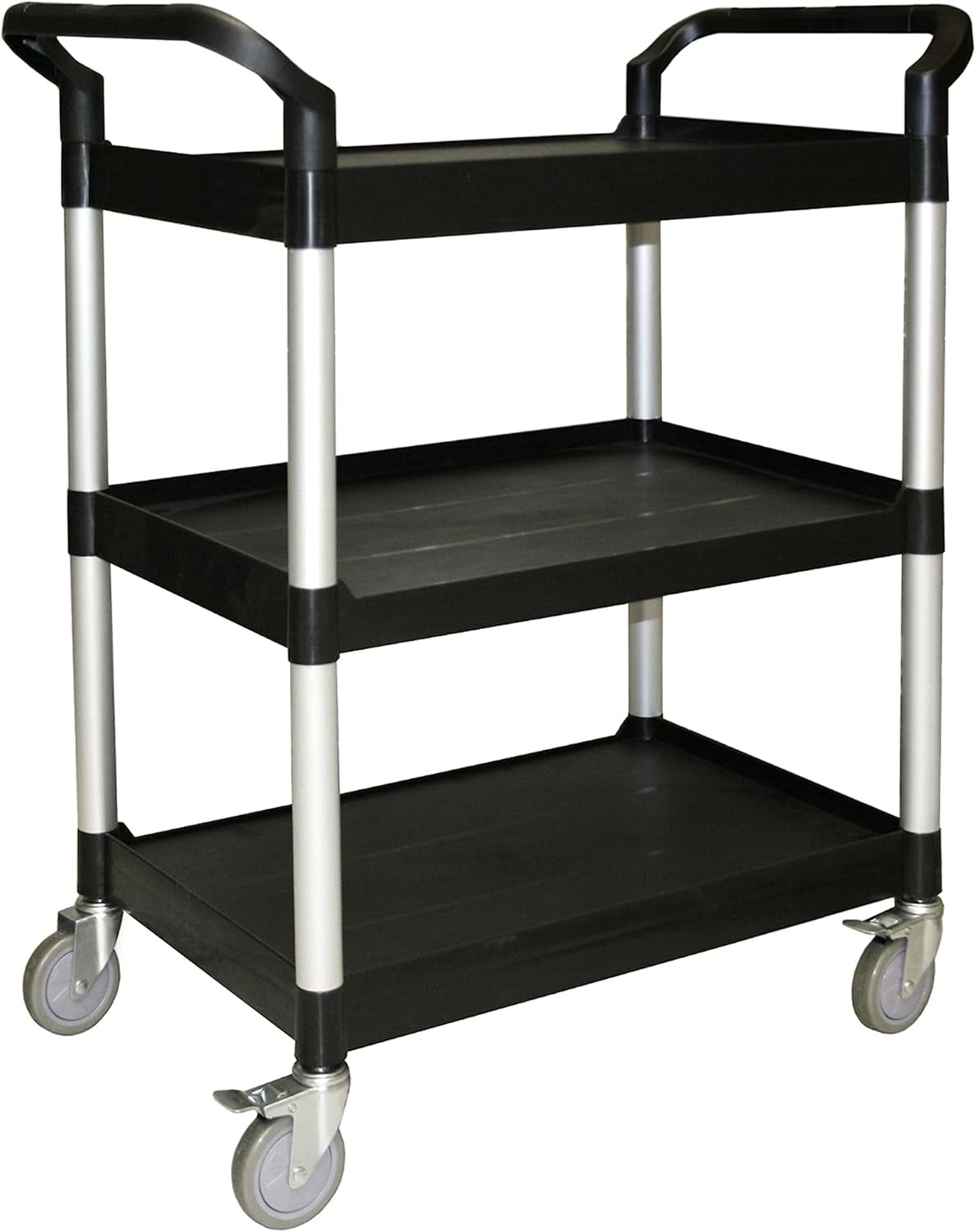 TrueCraftware- 3-Tier Black Plastic Utility Bus Cart with (2) 4 ...